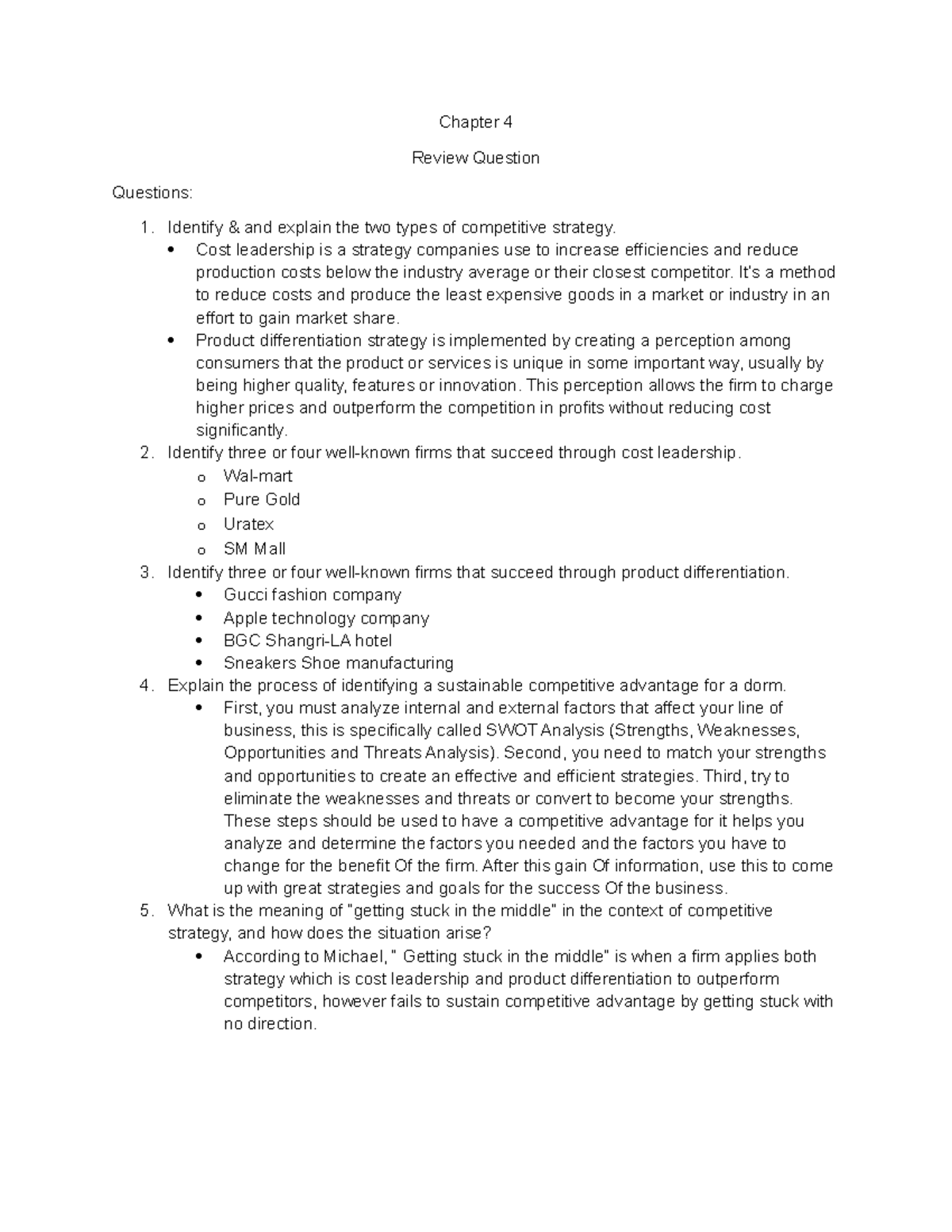 Chapter 4 review question - Chapter 4 Review Question Questions ...