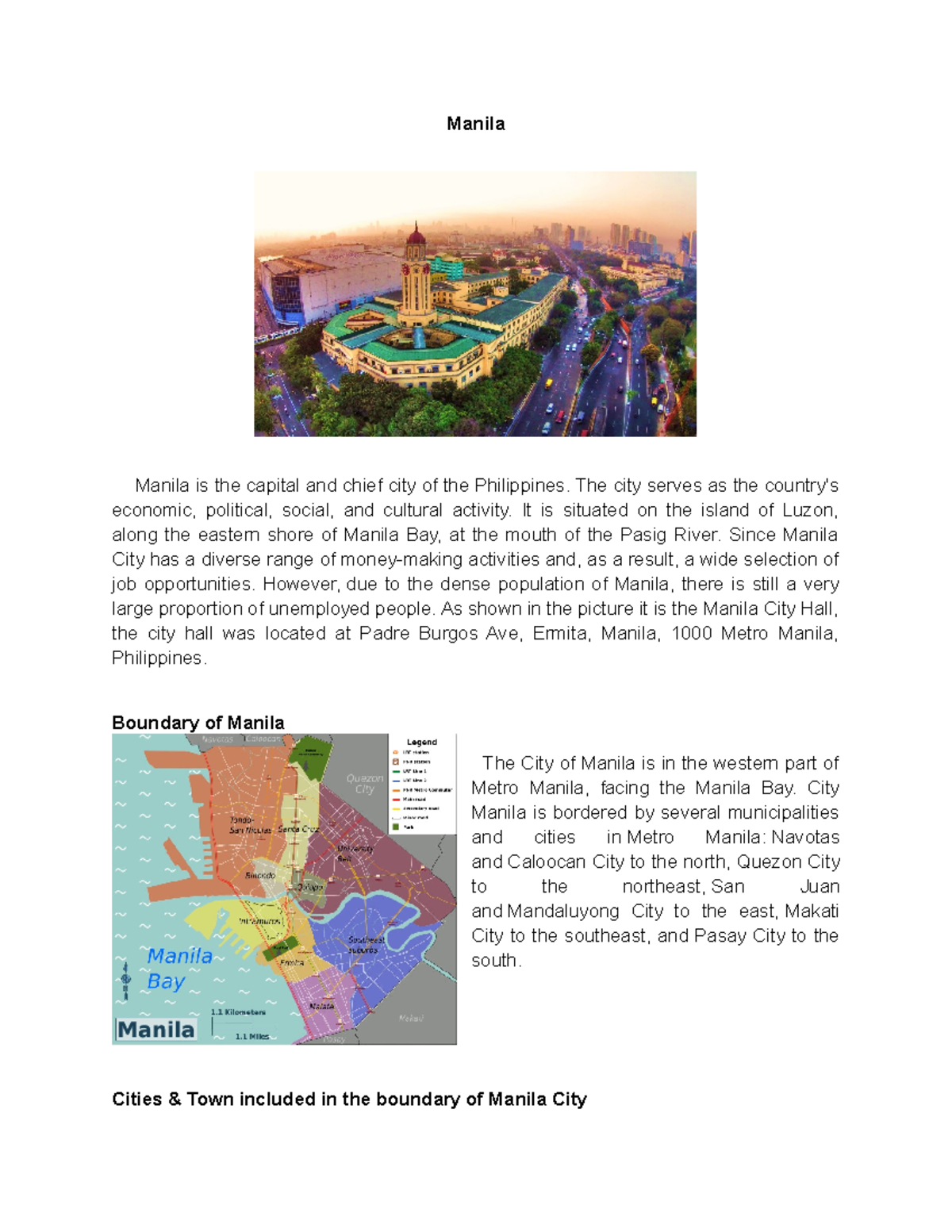 research for manila - Manila Manila is the capital and chief city of ...