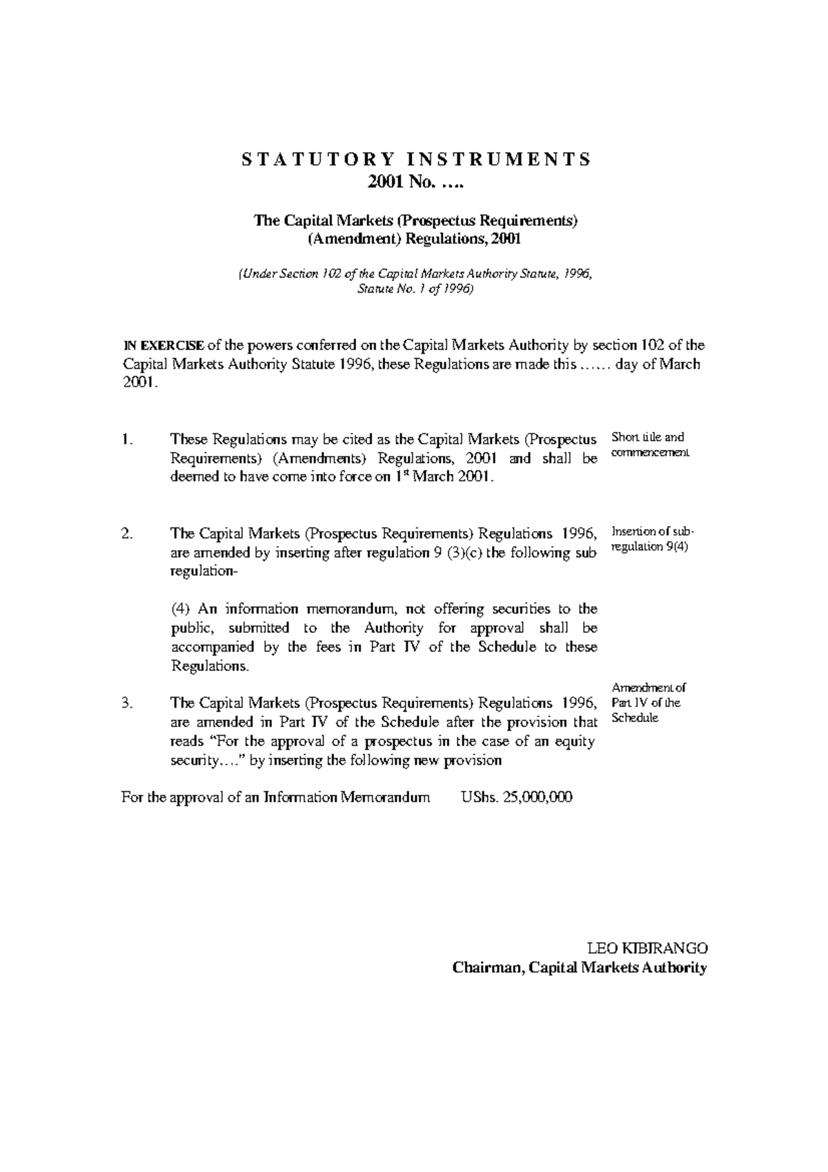 Prospectus-Regulations Ammendment-Introduction Fees - S T A T U T O R Y ...