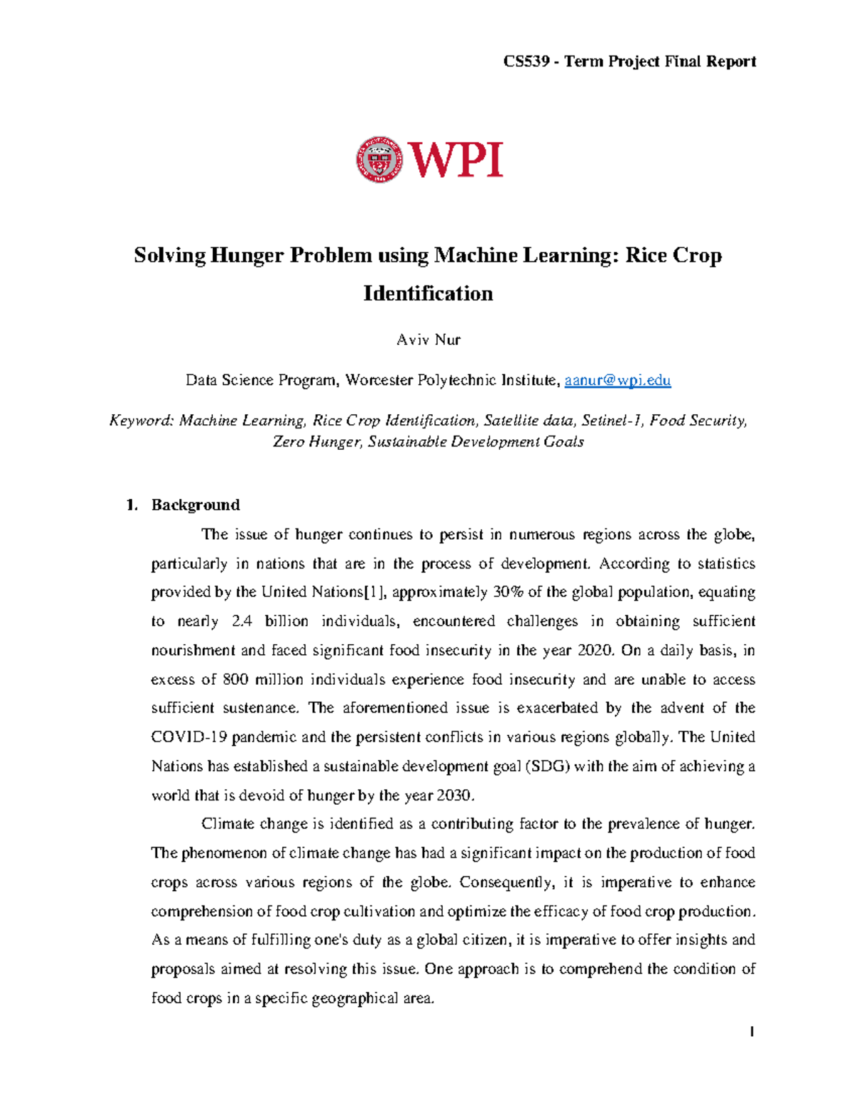 CS 539 Machine Learning - Term Project Final Report - Rice Crop Identification - Solving Hunger ...