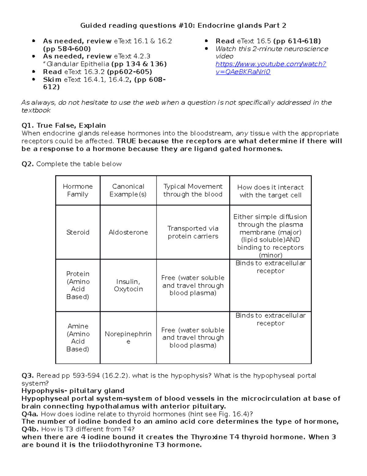 GRQ 10 Endocrine 2 - GRQ 10 - Guided reading questions #10: Endocrine ...