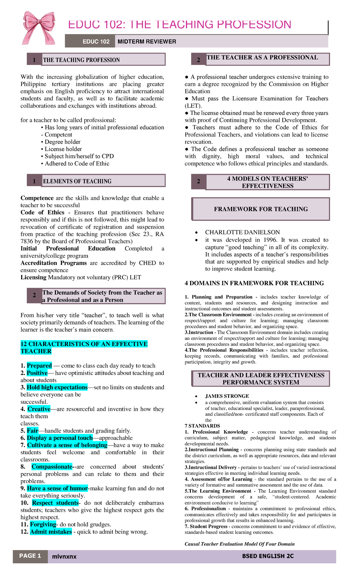 Midterm-REV - EDUC 102 - EDUC 102 MIDTERM REVIEWER 1 THE TEACHING ...