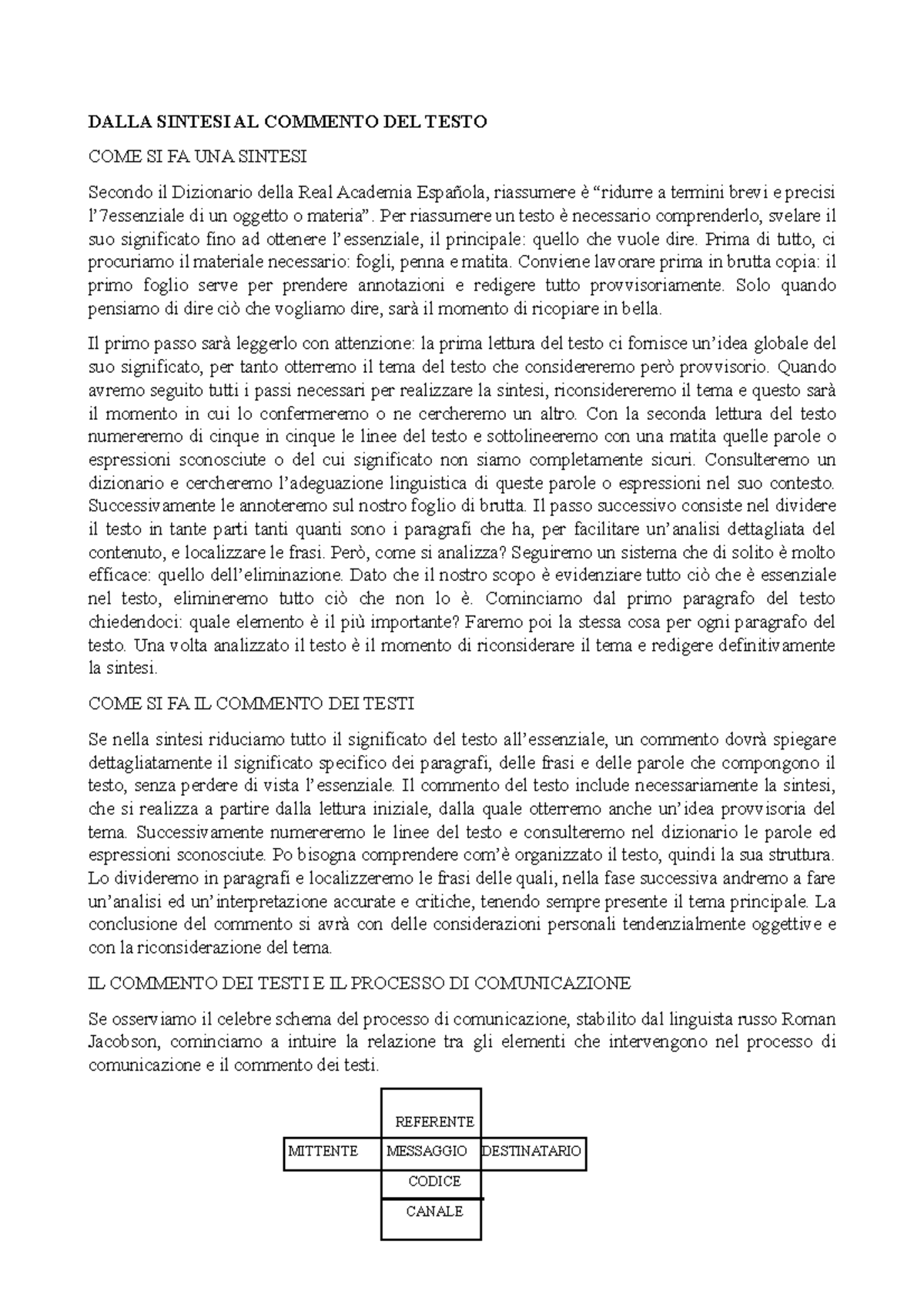 Introducciòn al comentario de textos - DALLA SINTESI AL COMMENTO DEL ...