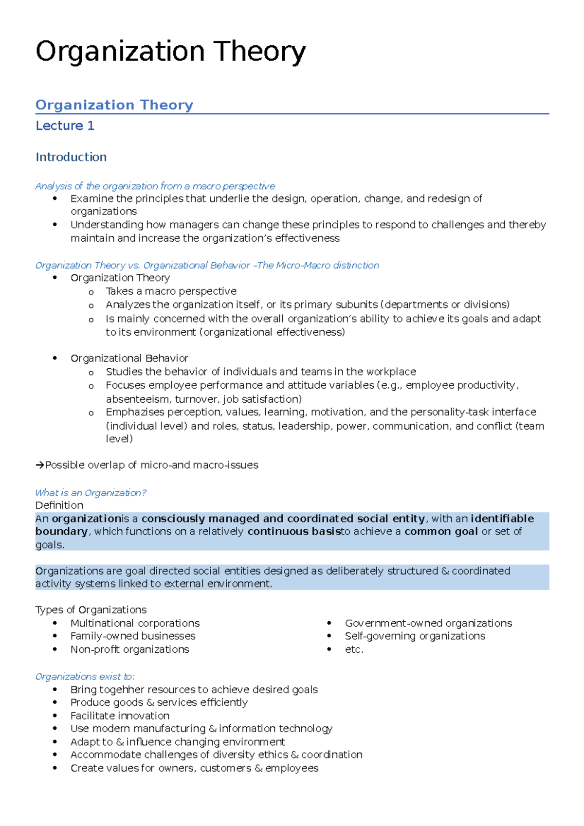 Summary Organization theory - Organization Theory Organization Theory ...