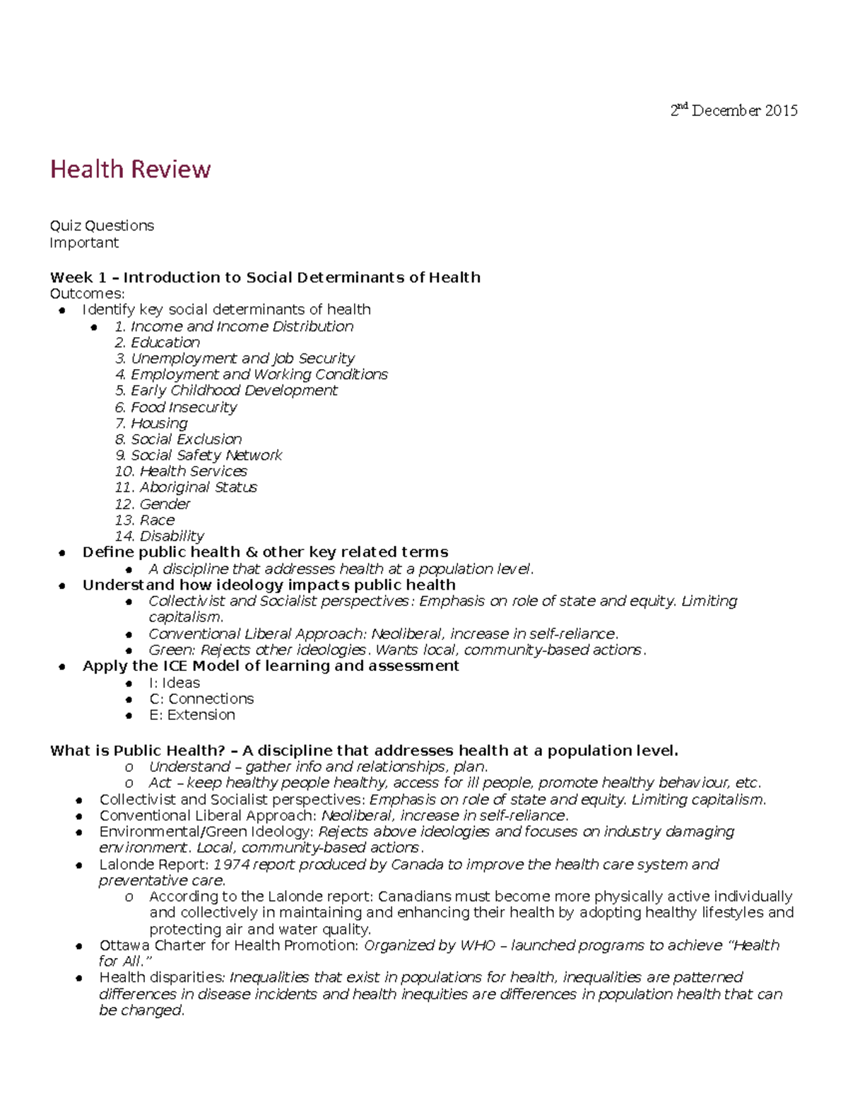 Health Review - 2nd December 2015 Health Review Quiz Questions ...
