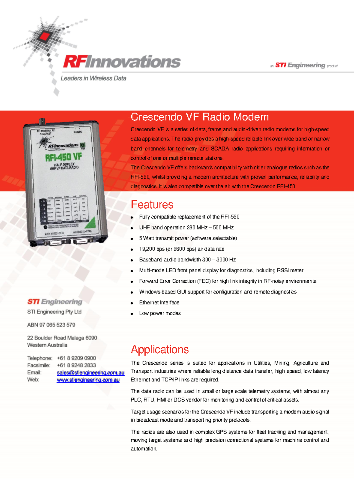 VF Data Radio Modem - Crescendo VF Radio Modem Crescendo VF is a series ...