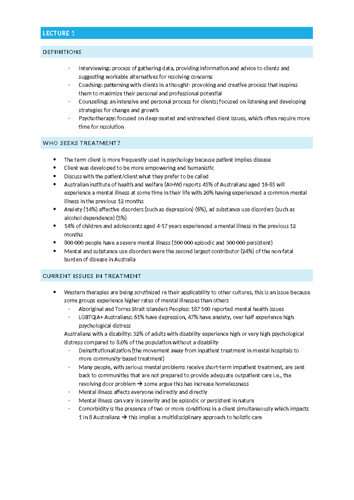 Lecture AND Tutorial Notes - LECTURE 1 DEFINITIONS - Interviewing ...