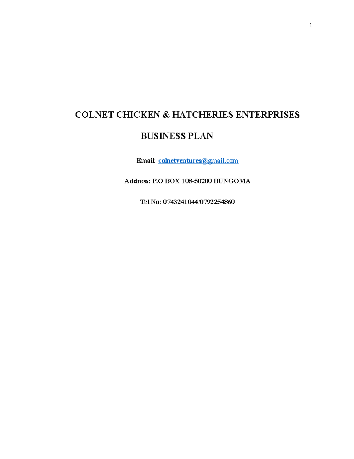 Colnet - COLNET CHICKEN & HATCHERIES ENTERPRISES BUSINESS PLAN Email ...