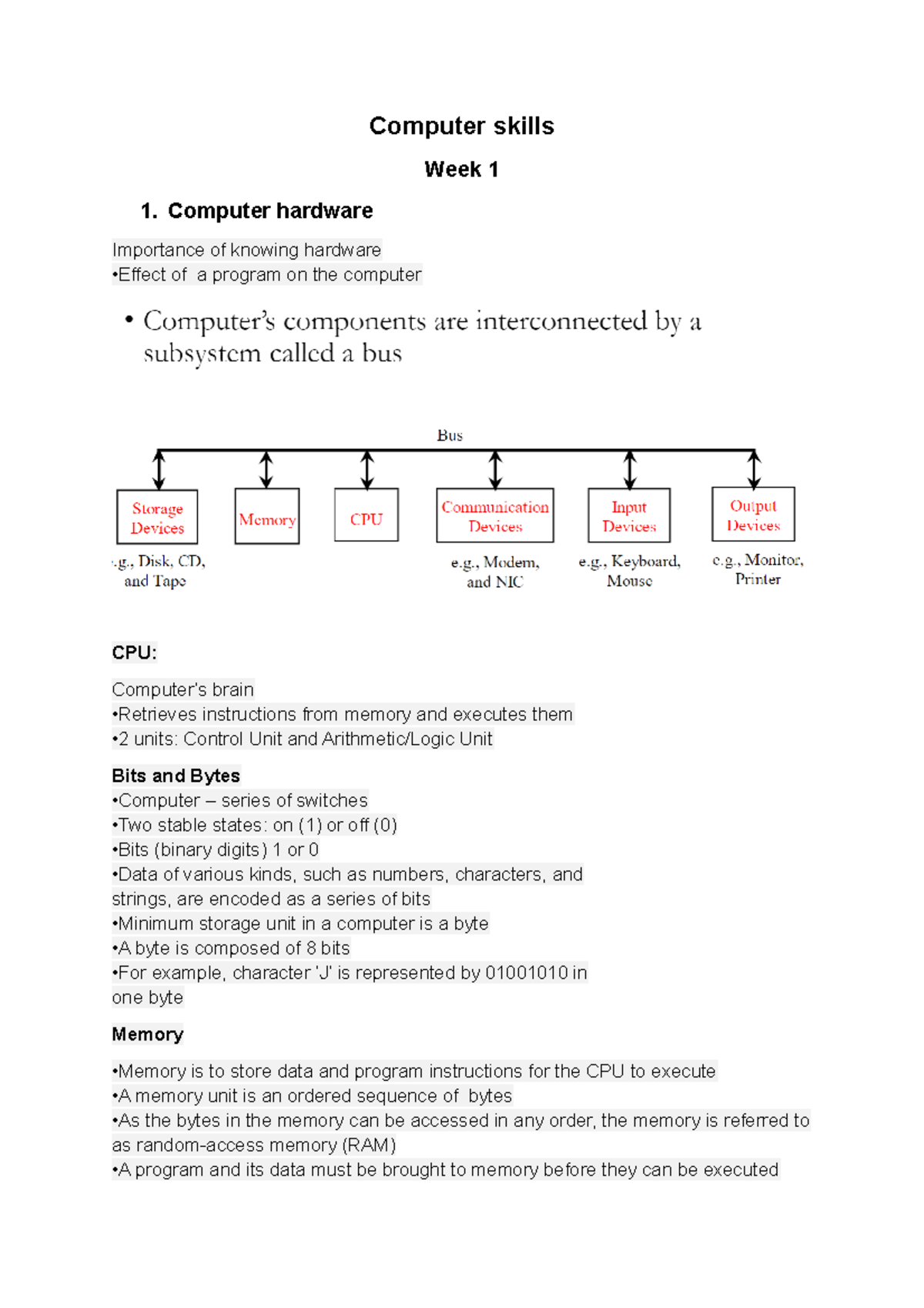 Computer vaardigheden - Computer skills Week 1 1. Computer hardware ...