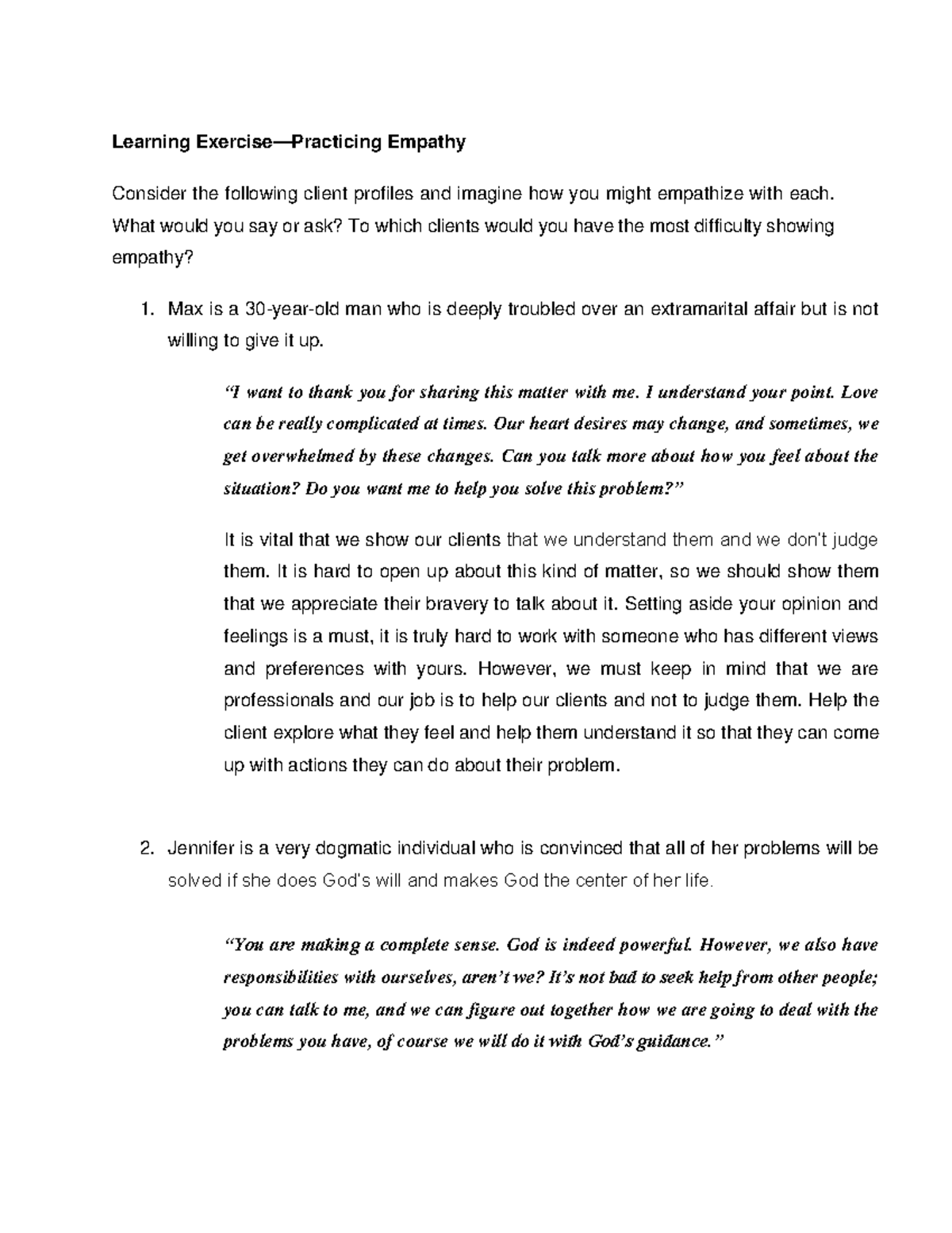 Learning Exercise - Practicing Empathy - Learning Exercise—Practicing ...