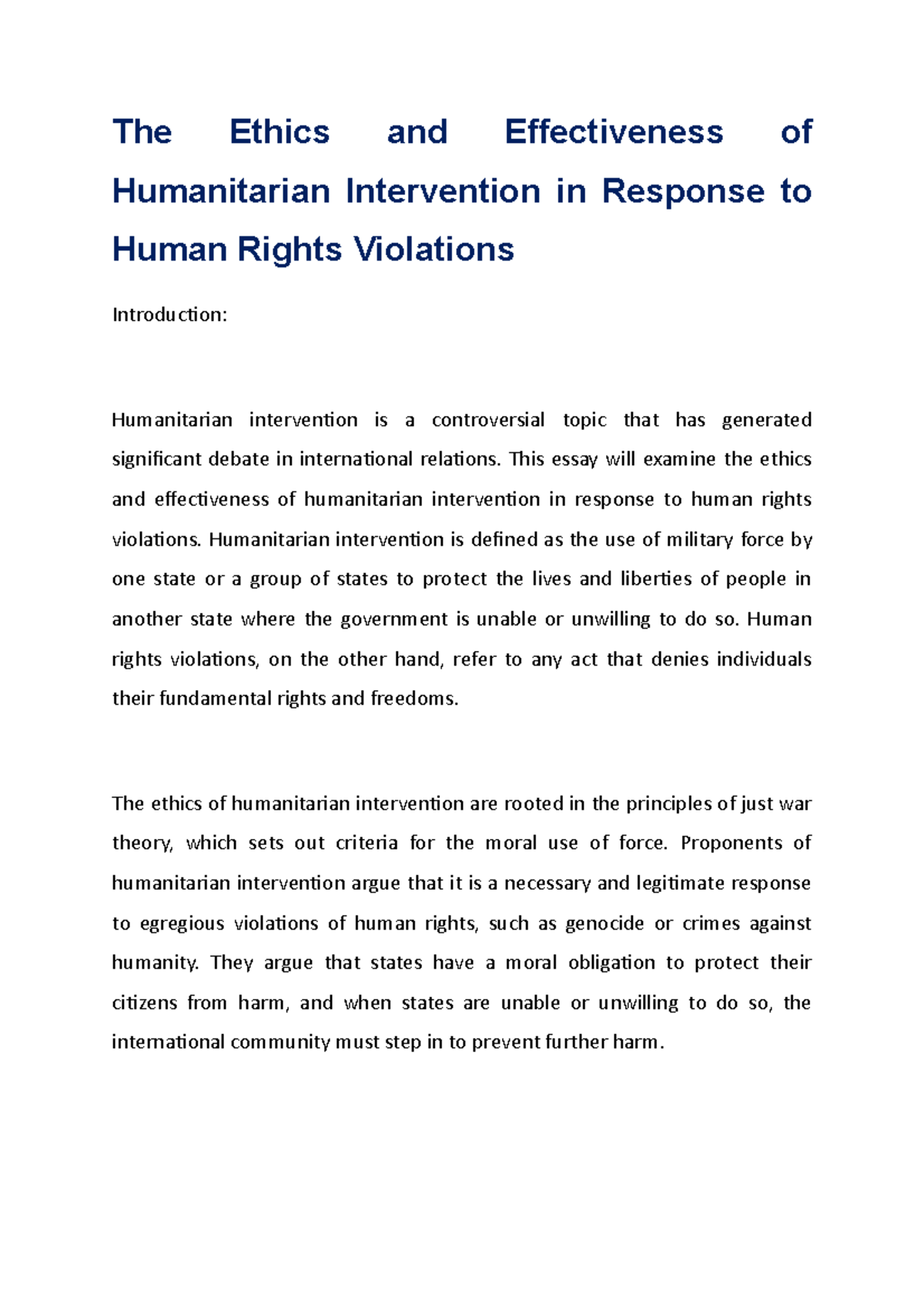 The Ethics and Effectiveness of Humanitarian Intervention in Response ...