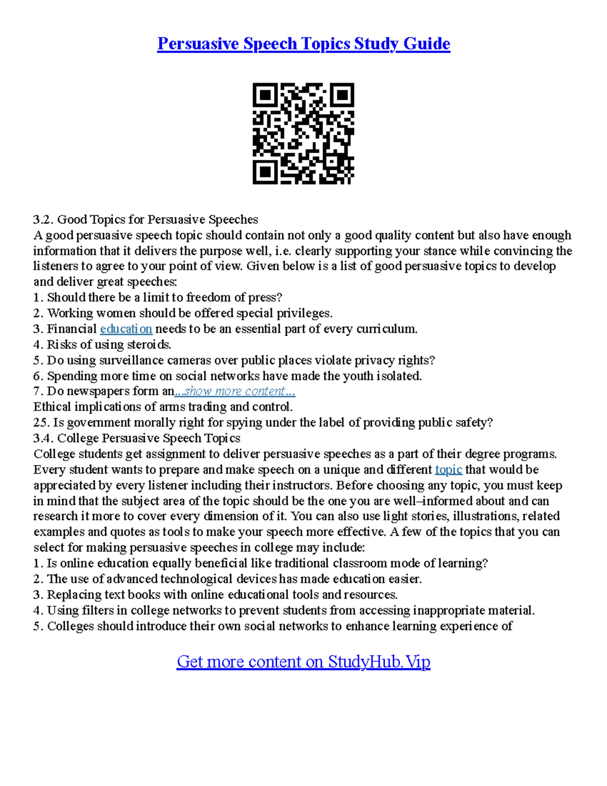 Unique Persuasive Essay Topics - Persuasive Speech Topics Study Guide 3 ...