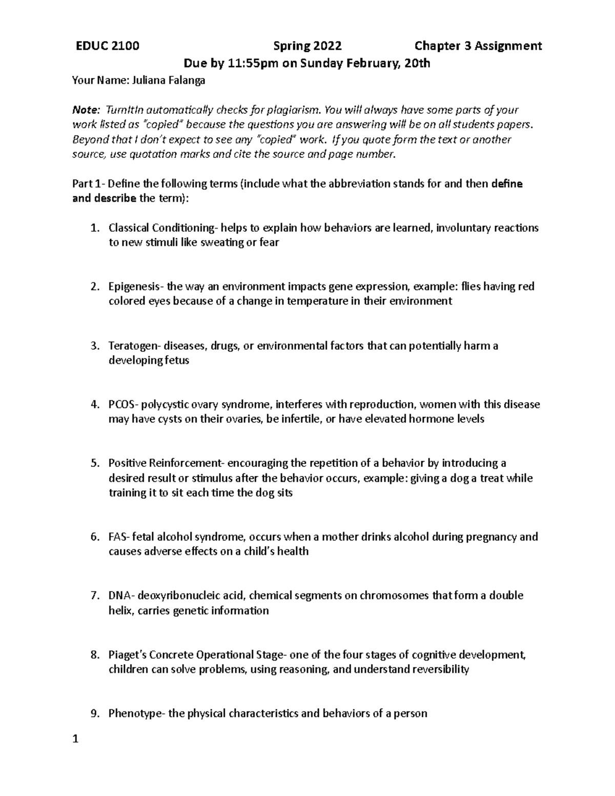 Chapter 3 Assignment - EDUC 2100 Spring 2022 Chapter 3 Assignment Due by 11:55pm on Sunday ...