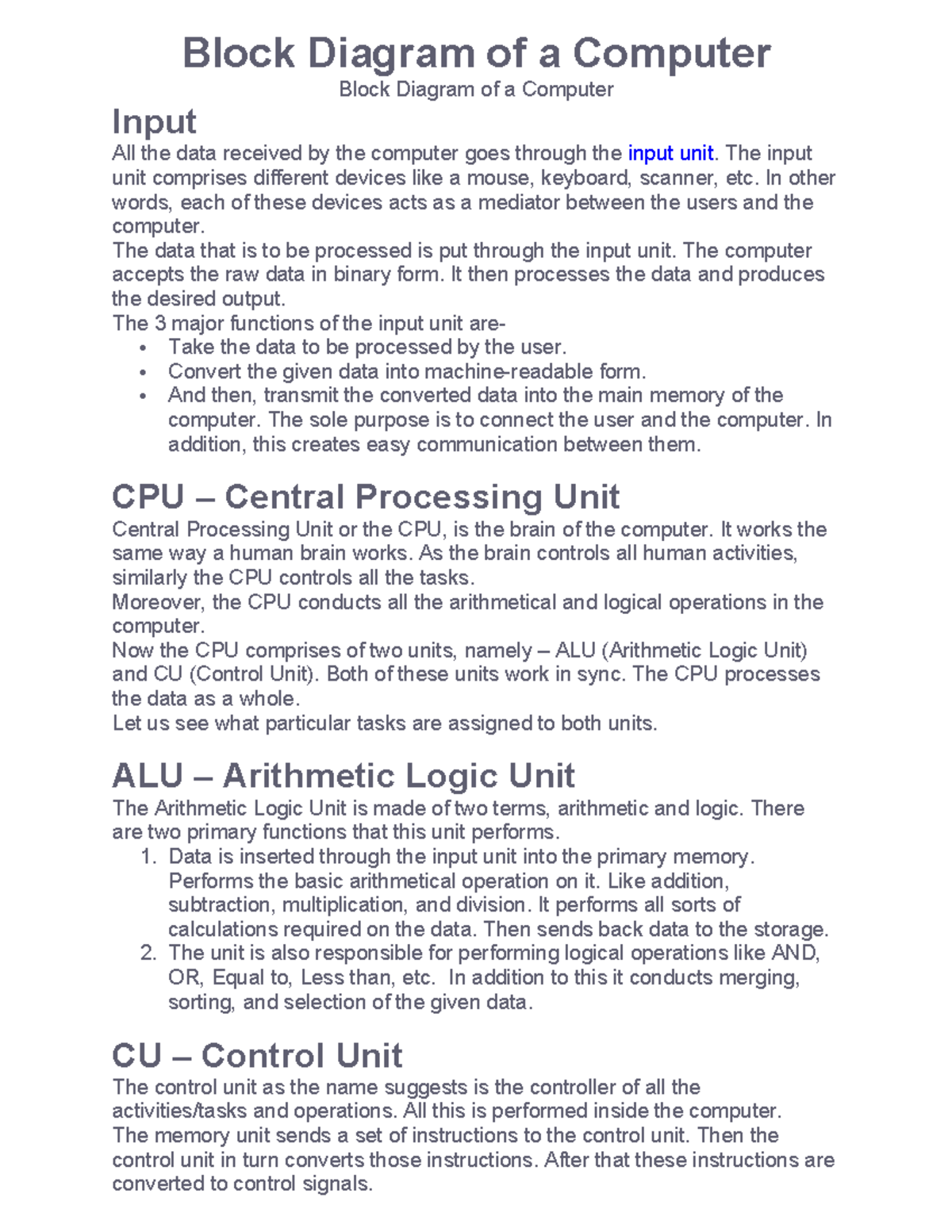 Block Diagram of a Computer - Block Diagram of a Computer Block Diagram ...