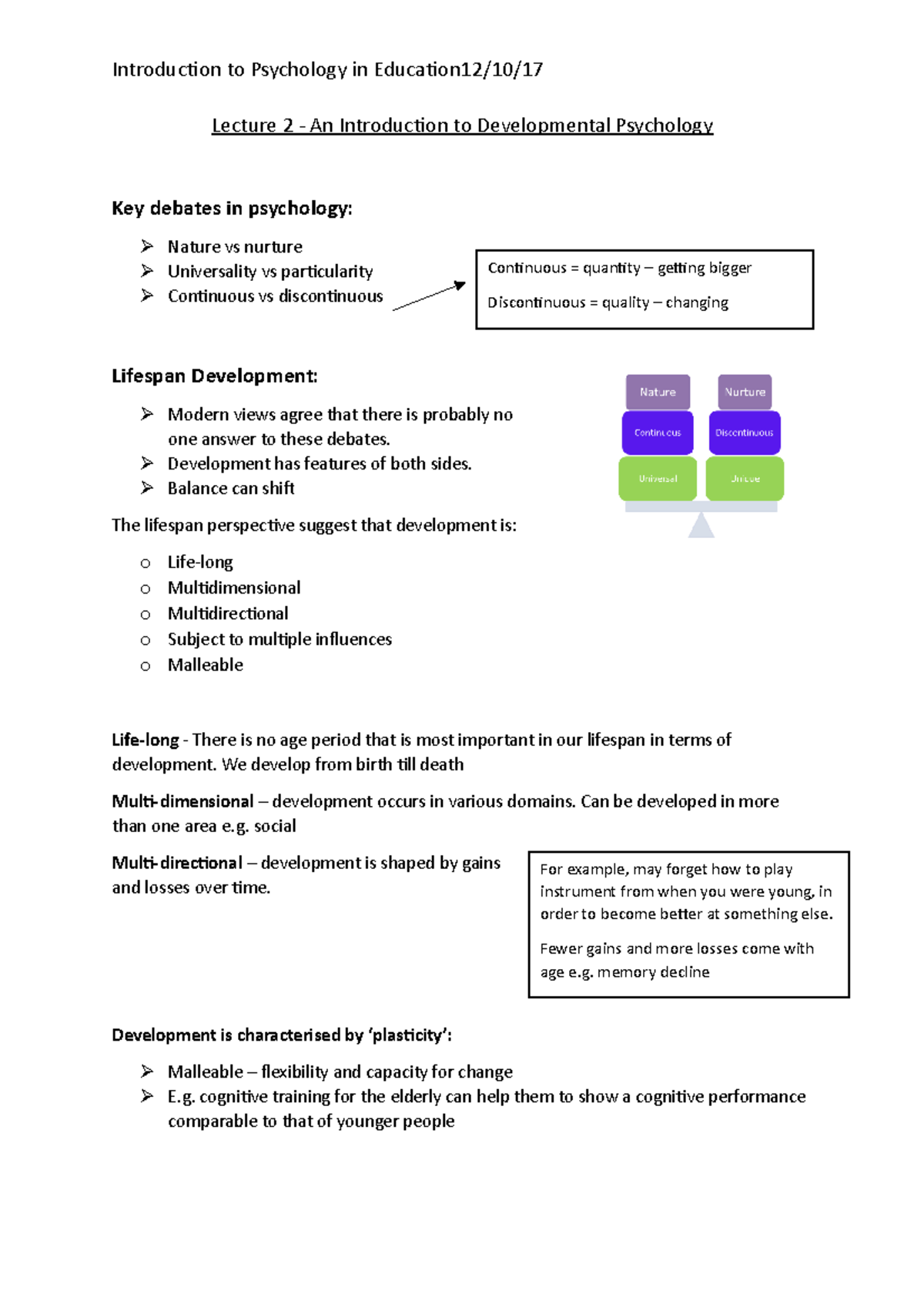 Unit 1 Developmental Psychology - Lecture 2 notes - Introduction to ...
