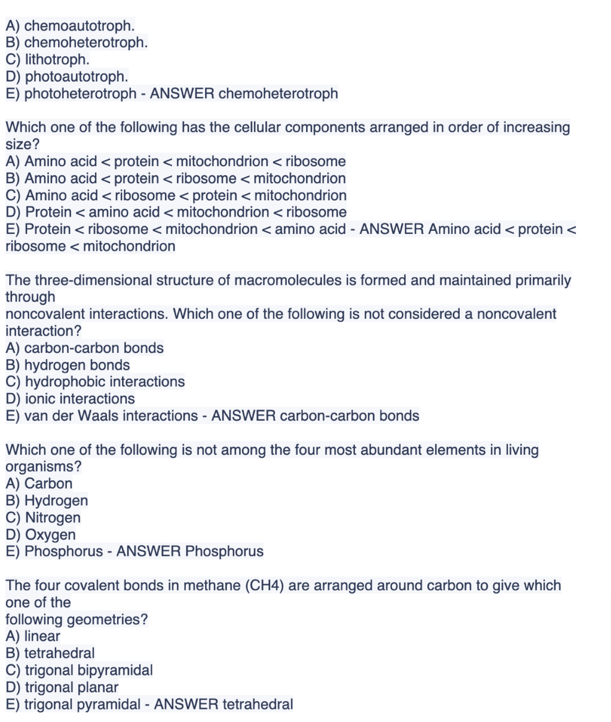 Introduction to Biochemistry - Midterm 1 Practice Exam Questions ...