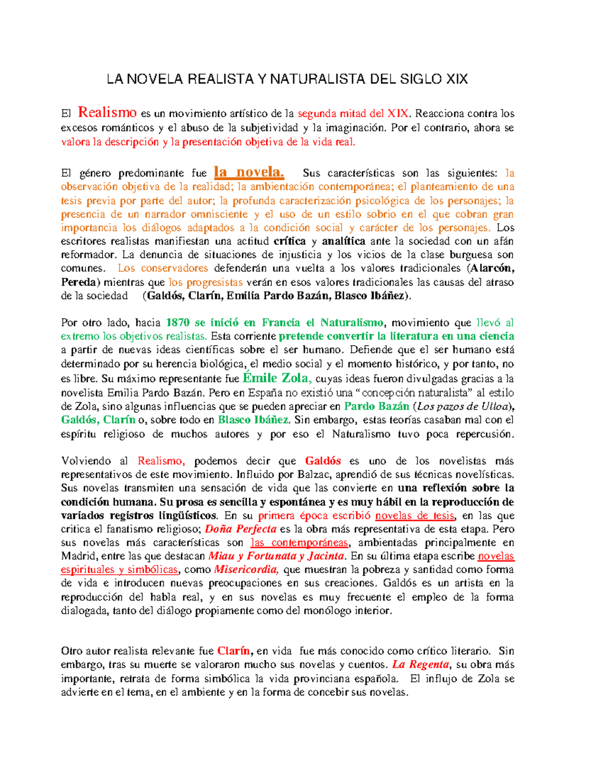 La novela realista y naturalista del s xix - LA NOVELA REALISTA Y ...