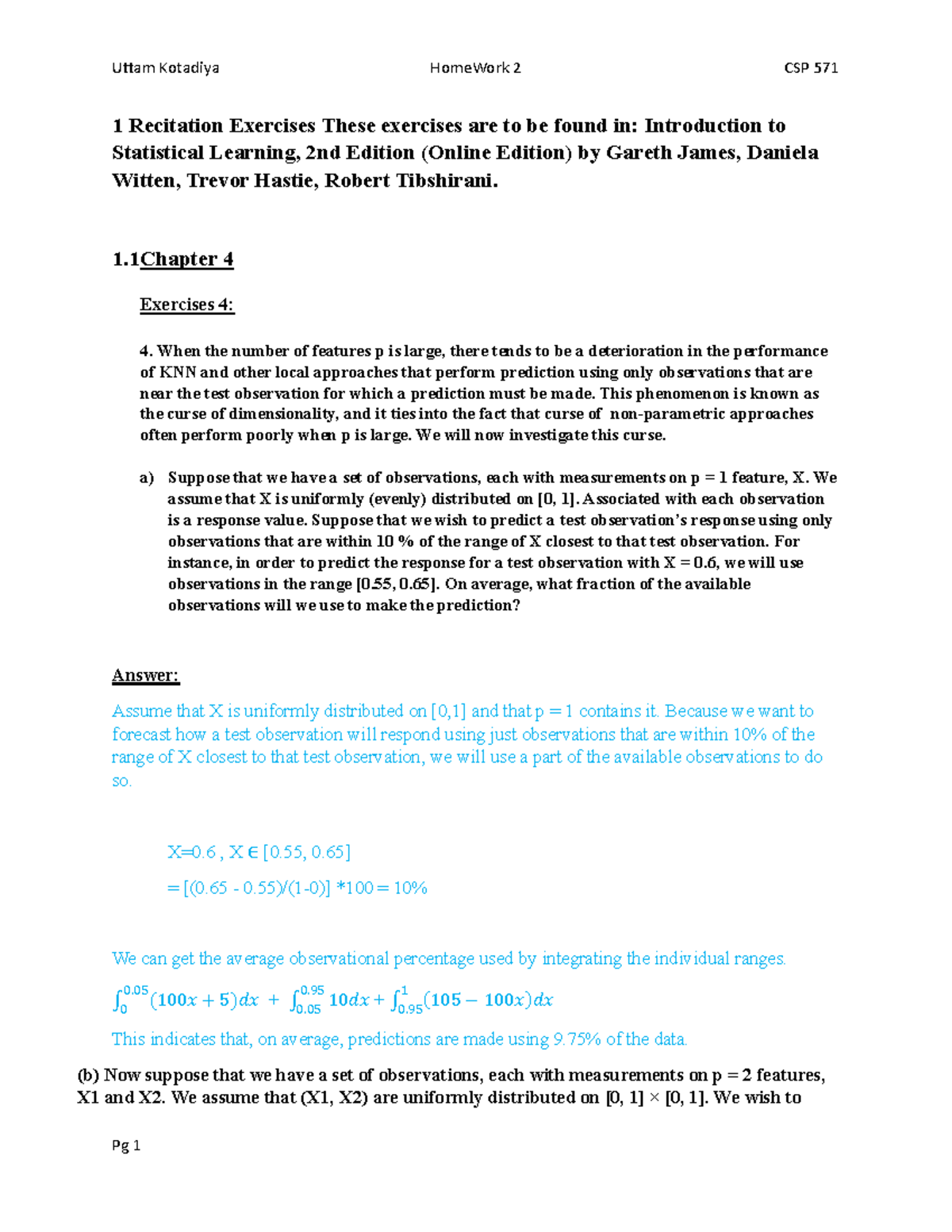 Homework 2 - nbfhkej - UƩam Kotadiya HomeWork 2 CSP 571 Pg 1 1 Recitation Exercises These ...