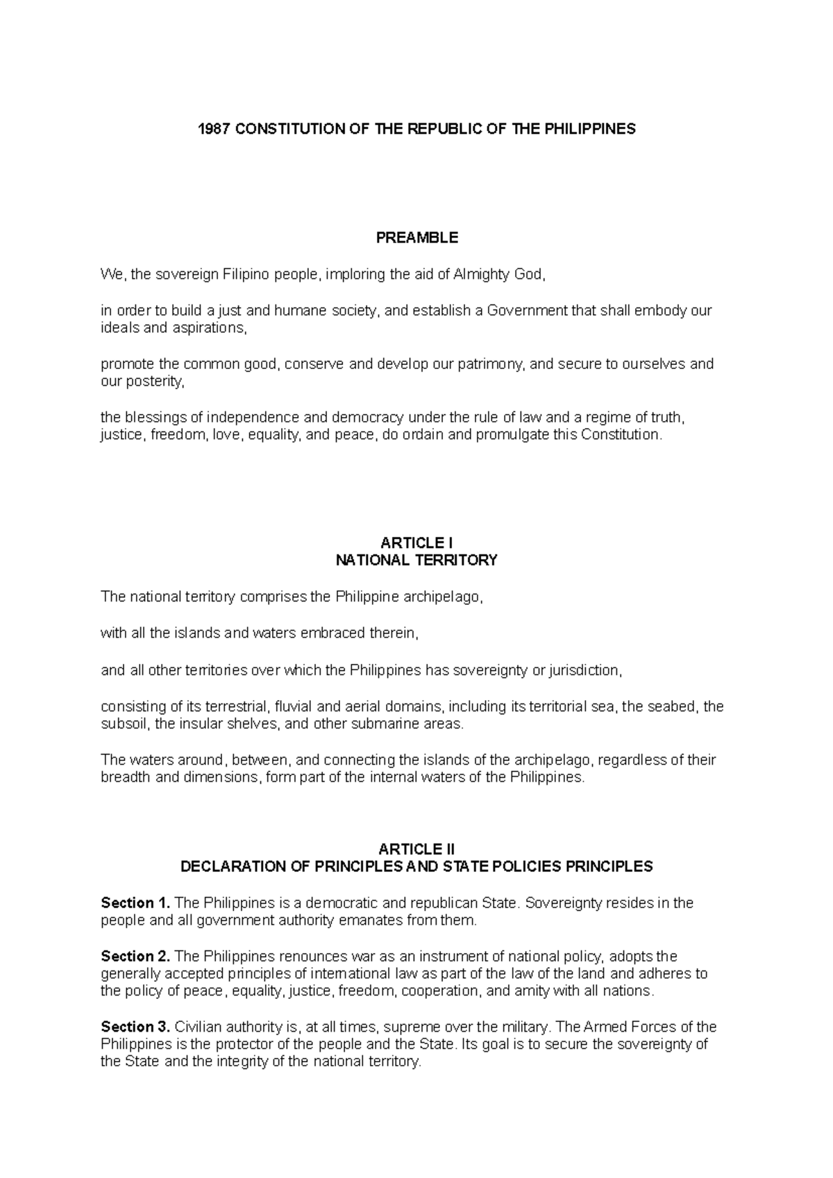 1987 Constitution OF THE Republic OF THE Philippines - 1987 ...