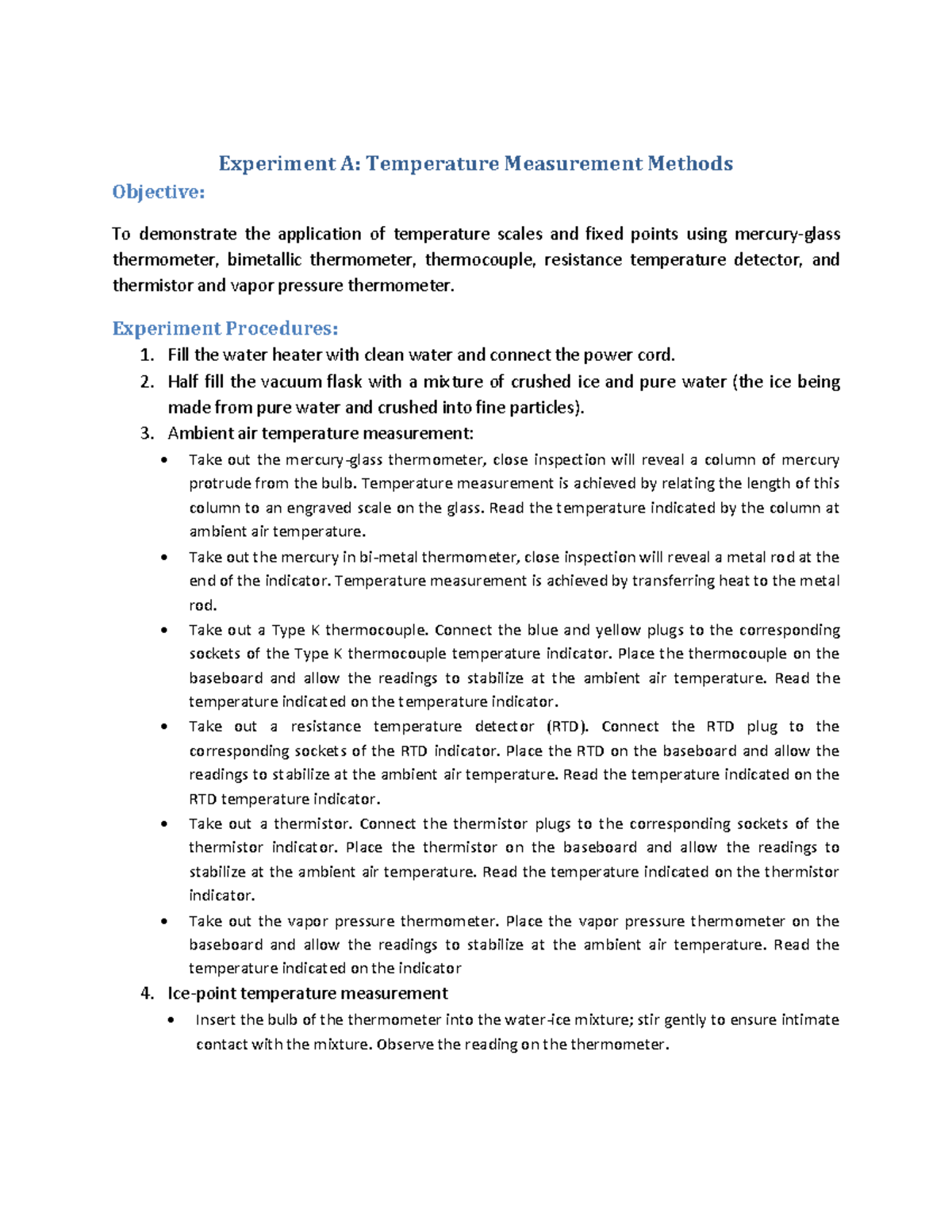 02 Temperature Measurement Methods - Experiment A: Temperature ...