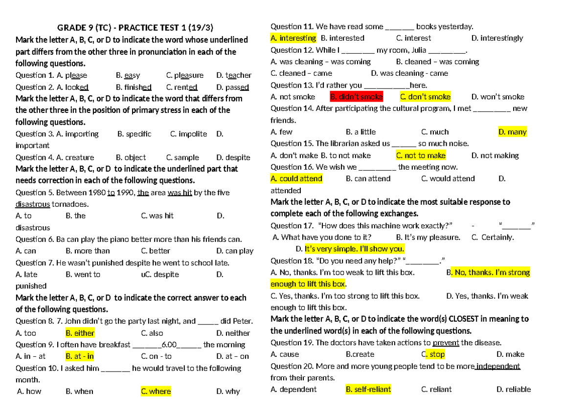 Grade 9 (TC). Practice Tests 1,2 (19.3). docx - GRADE 9 (TC) - PRACTICE ...