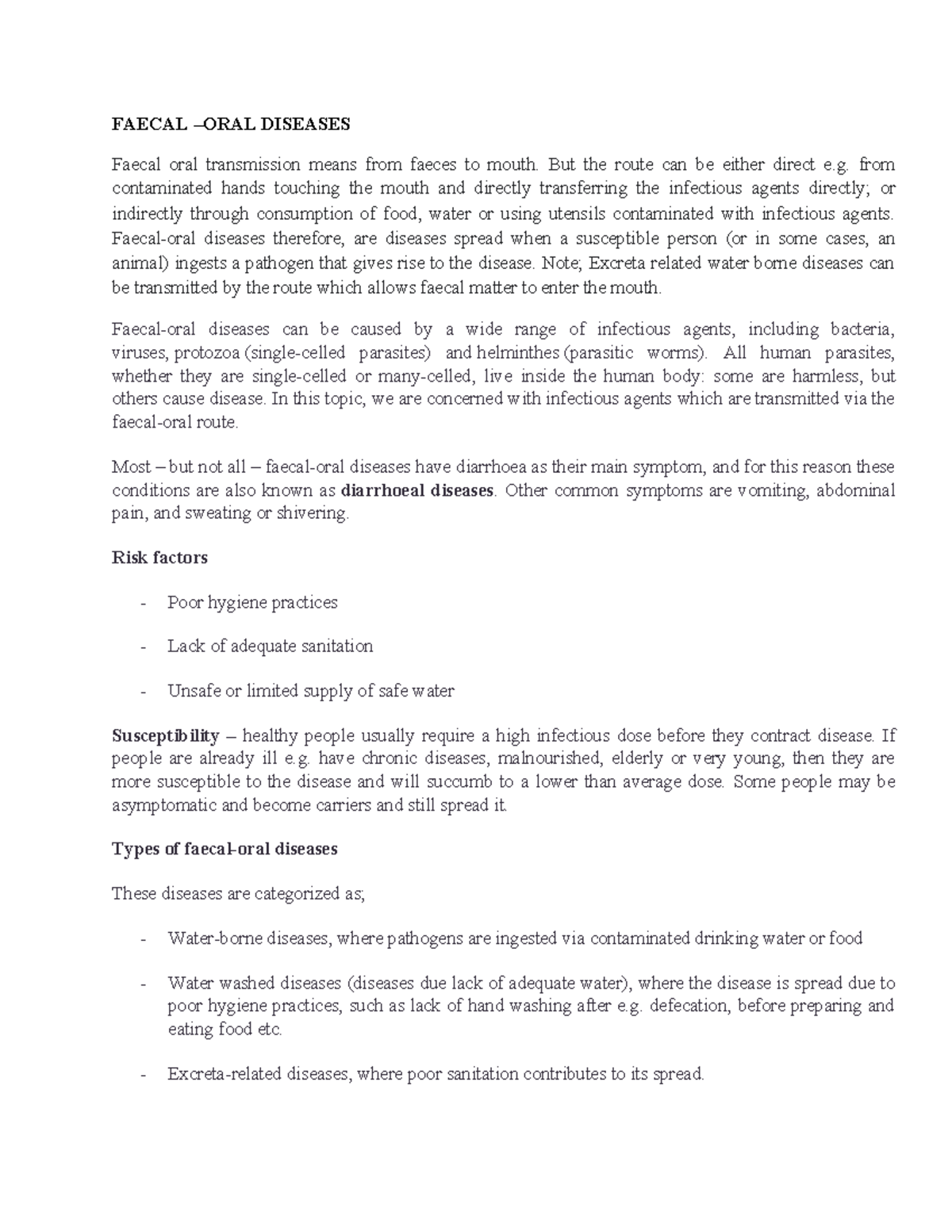 Faecal-ORAL Diseases - public health notes - FAECAL –ORAL DISEASES ...