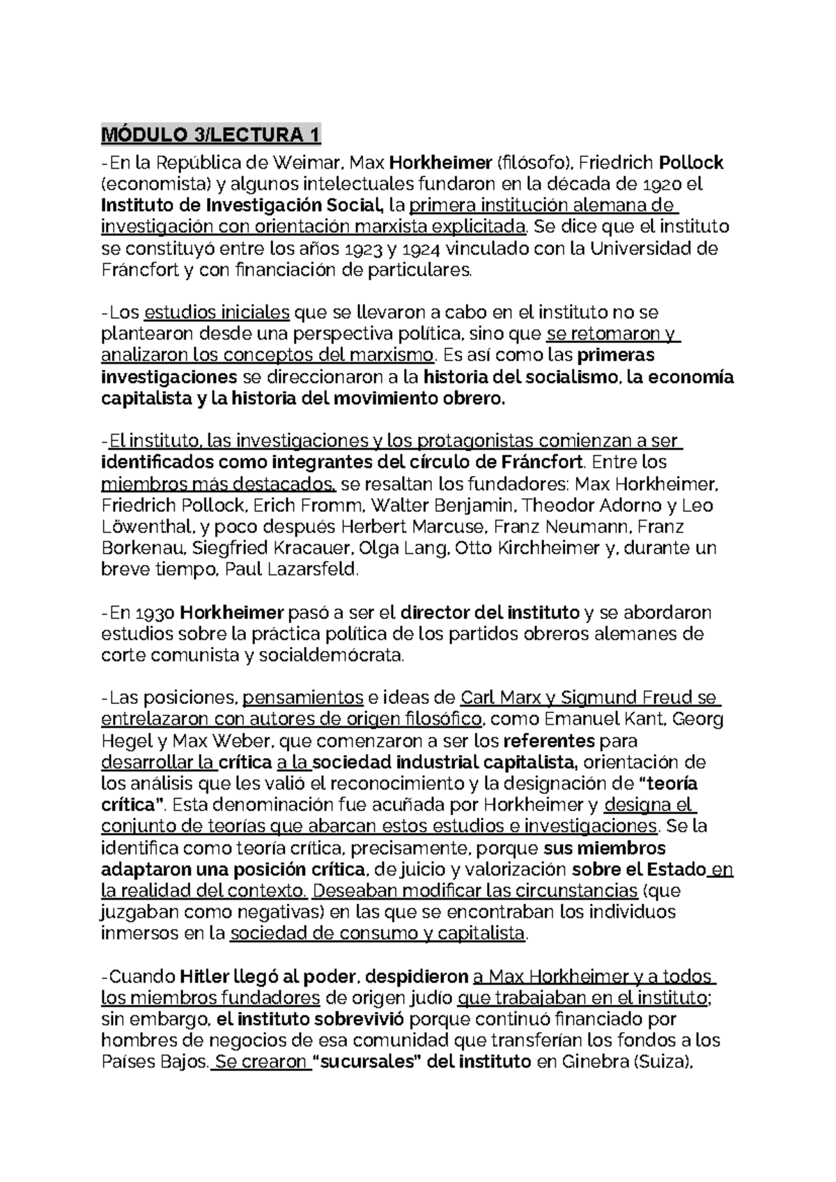 Resumen M3 y M4 Teoría de la comunicación - MÓDULO 3/LECTURA 1 -En la República de Weimar, Max ...
