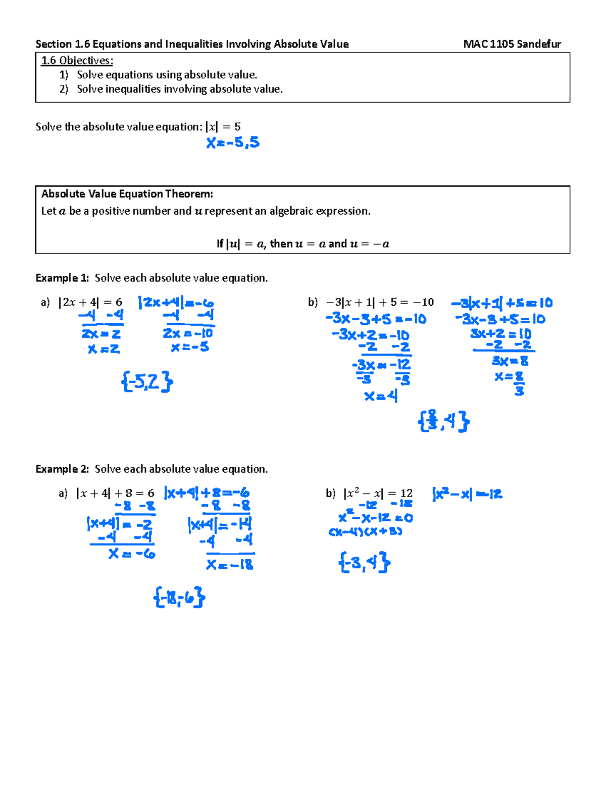 Unit I 1.6 guided notes (INEQ+ Absolute Values) - Section 1 Equations ...