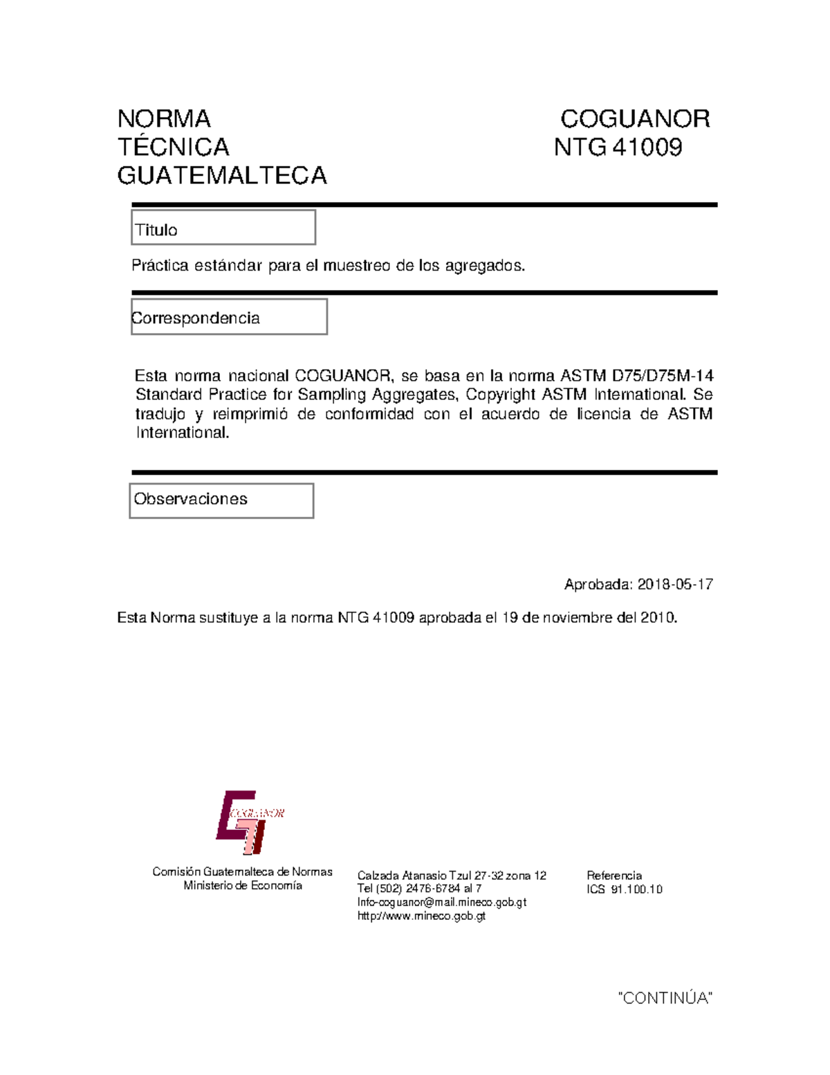 NTG 41009 ASTM D75 Prctica estndar para el muestreo de los agregados ...