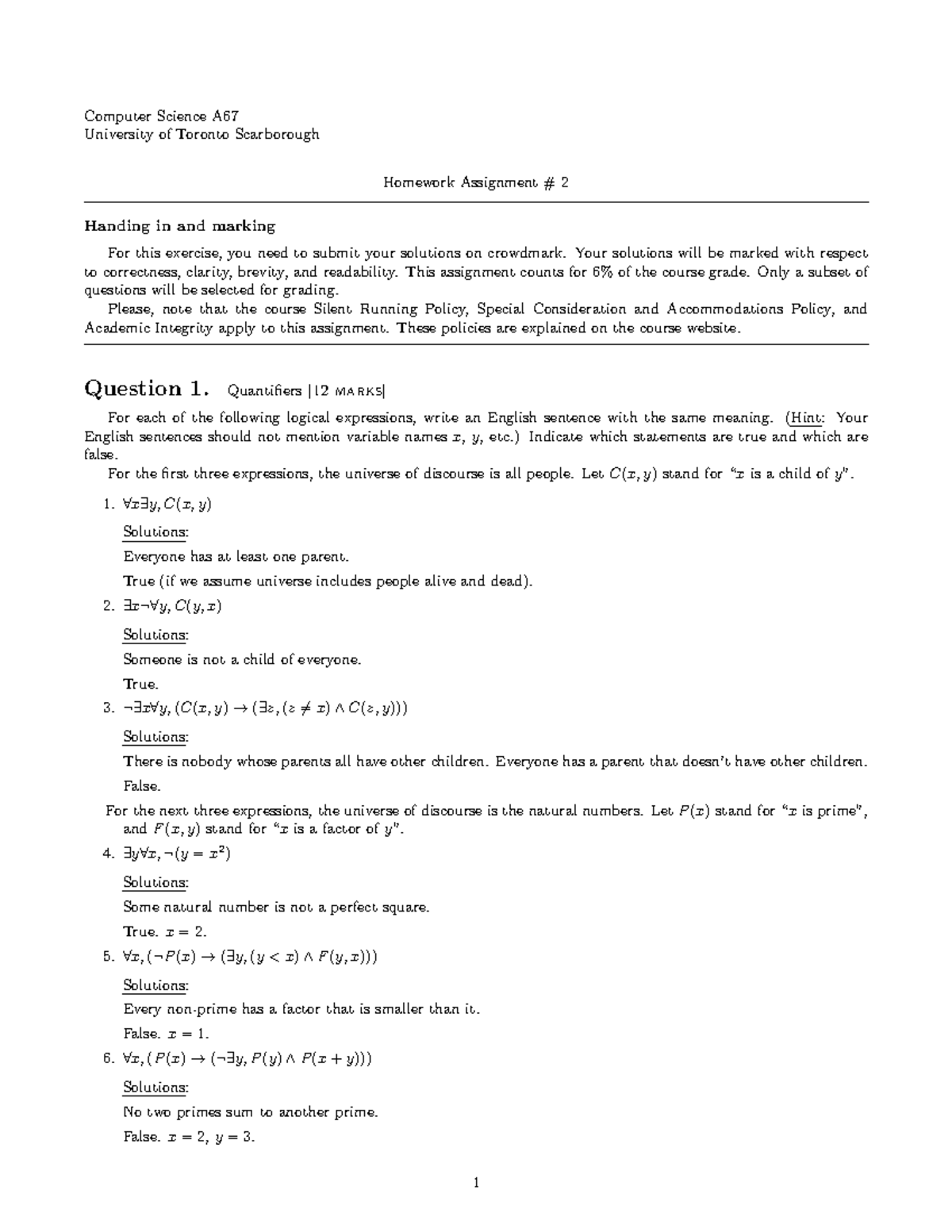 A2solutions - Solution of a2 - Computer Science A University of Toronto ...