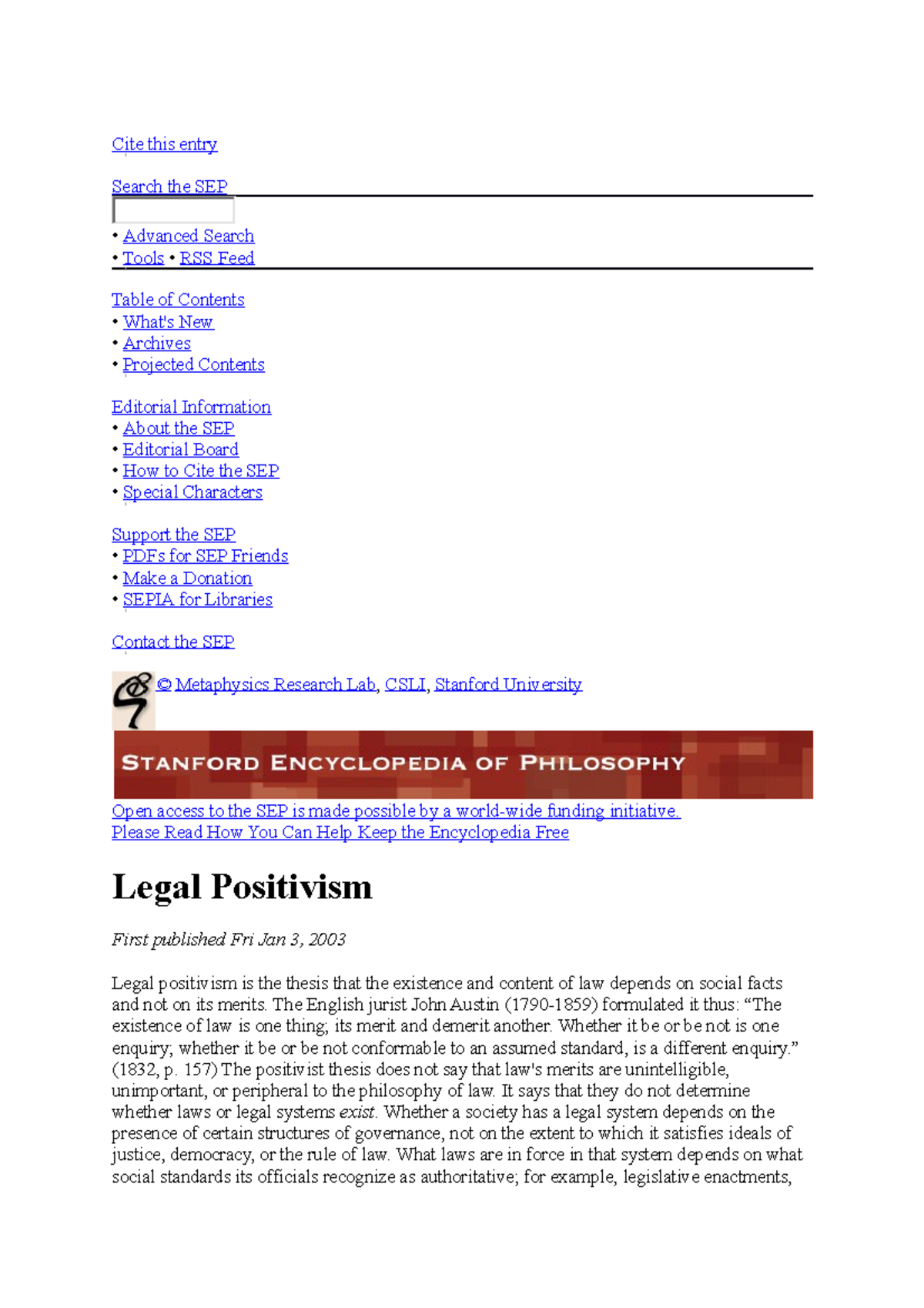Legal Positivism 2 - Cite this entry Search the SEP Advanced Search ...