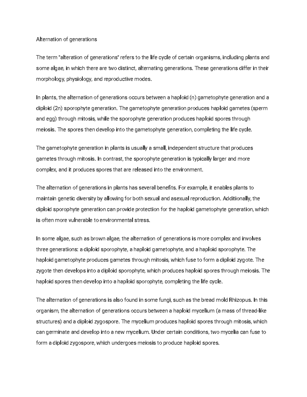 Alteration of generations - These generations differ in their ...