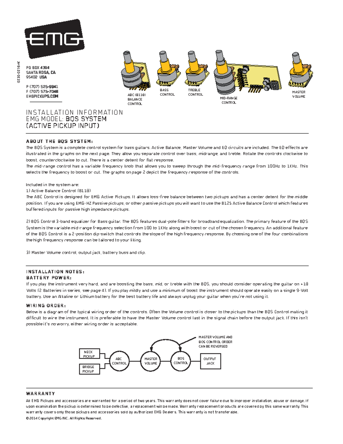 Bqs system 0216rk - esquema - NECK PICKUP BRIDGE PICKUP ABC CONTROL BQS ...