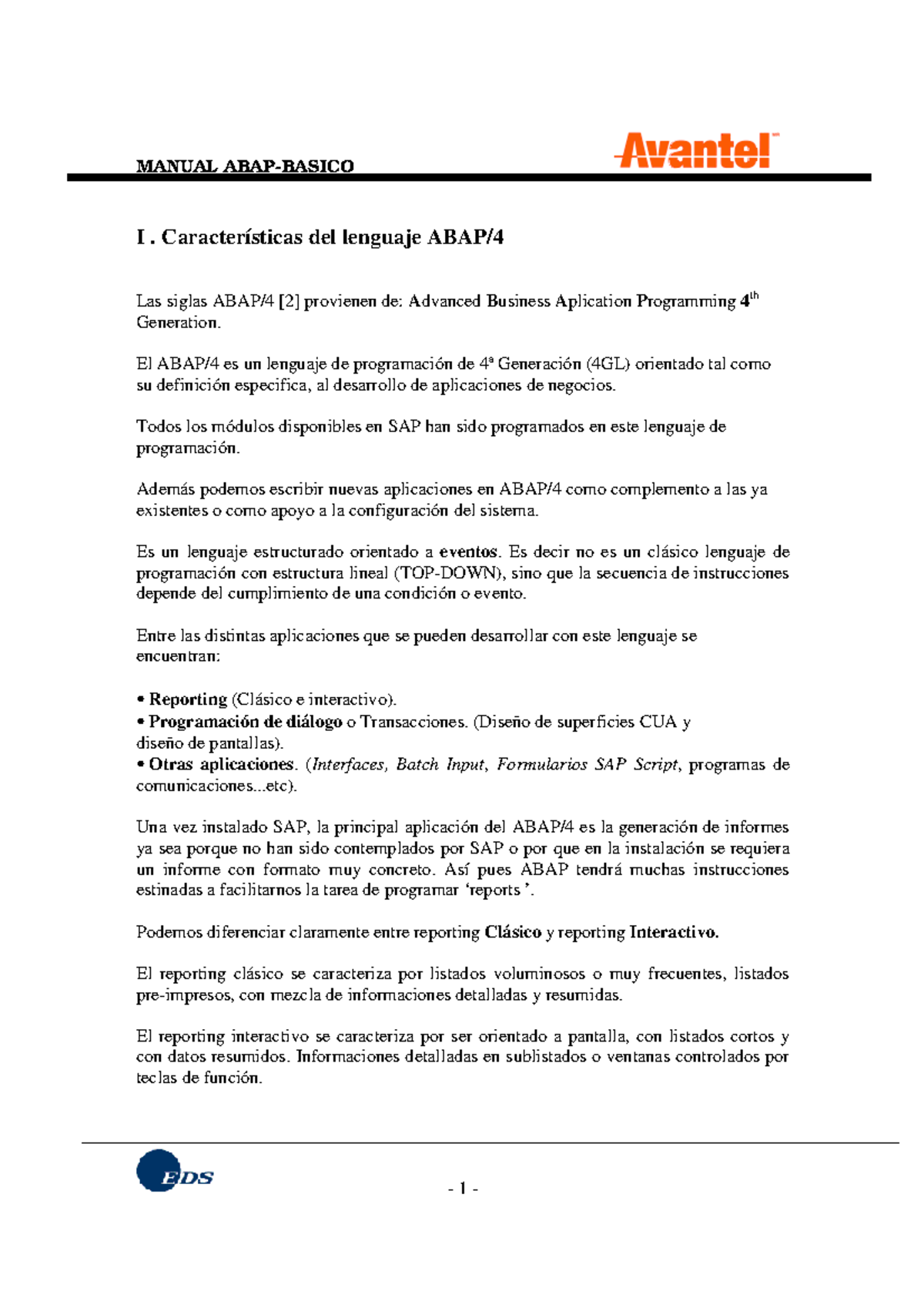 Manual-abap-basico - Manual de ABAP basico SAP - I. Características del ...