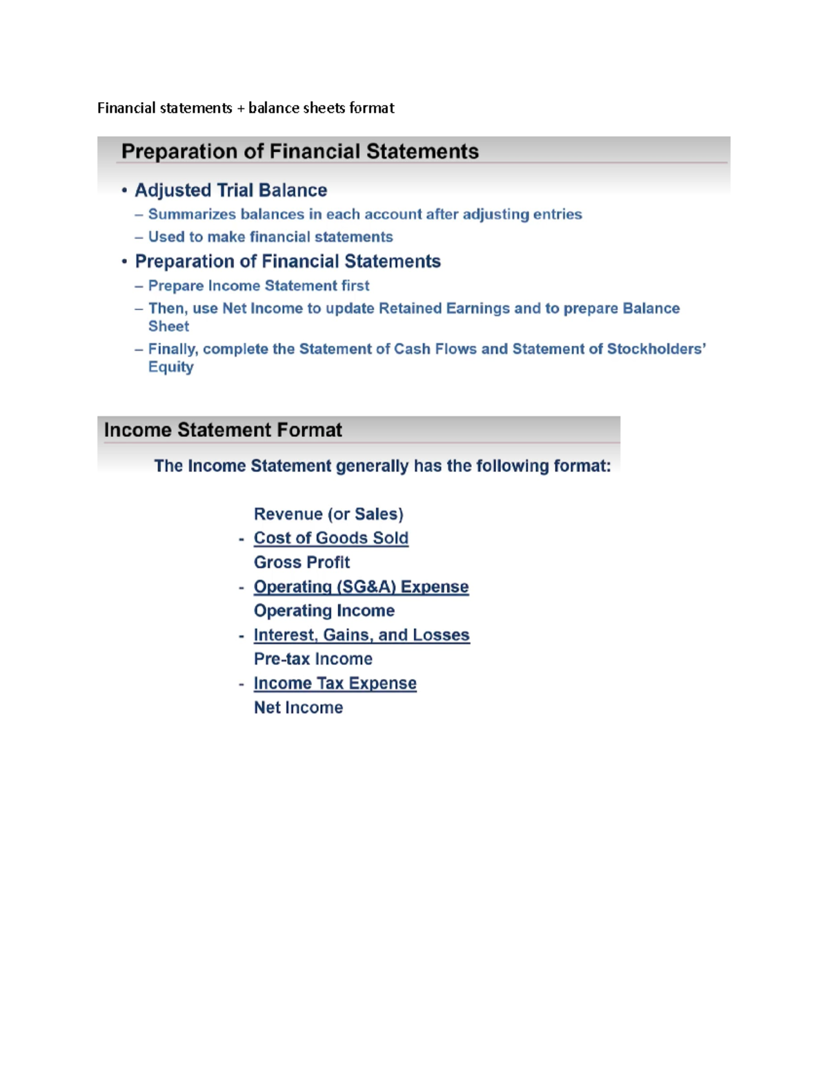 Financial statements - Lecture notes 1-4 - Financial statements balance ...