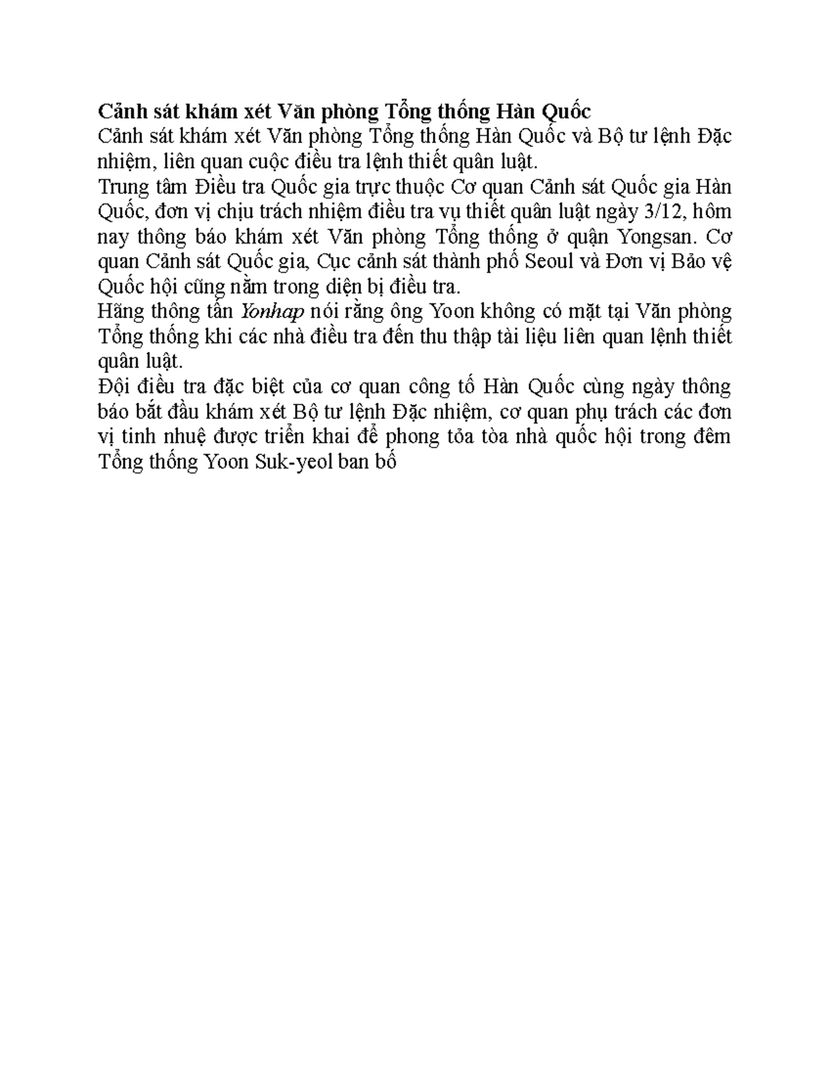 Tintucthegioi - gjj - Cảnh sát khám xét Văn phòng Tổng thống Hàn Quốc ...