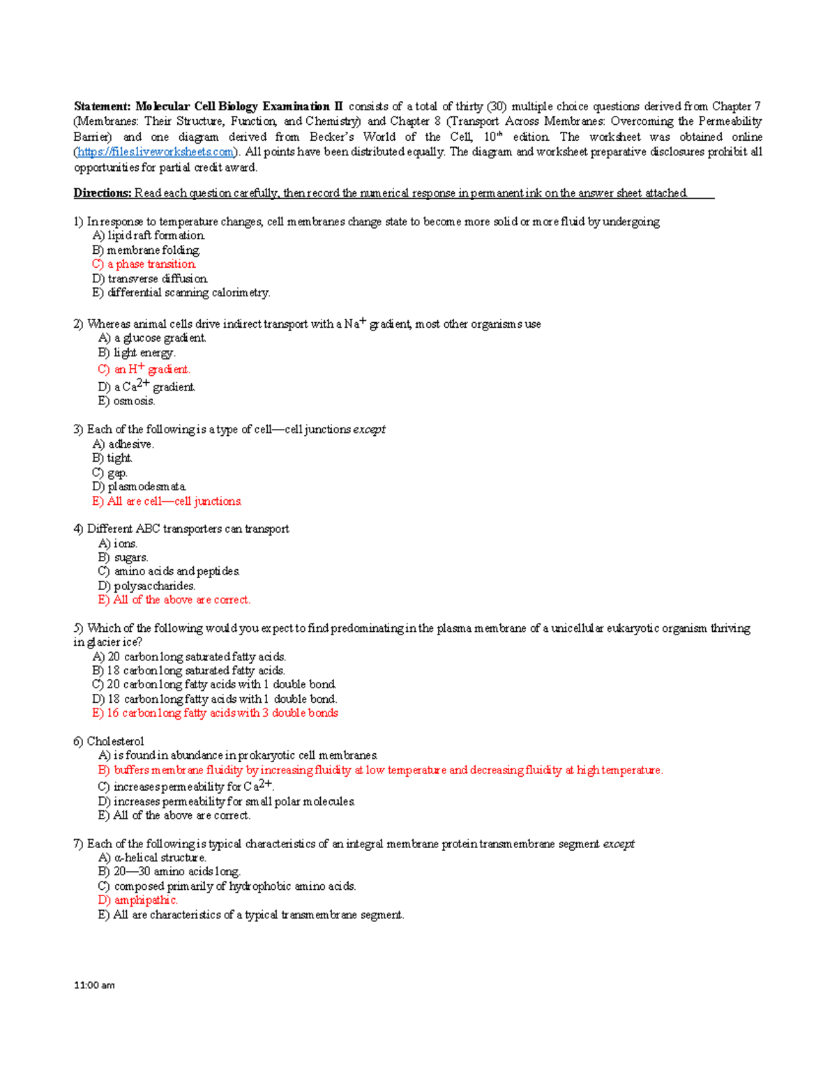 Examination II Chapters 7 and 8 - Statement: Molecular Cell Biology ...