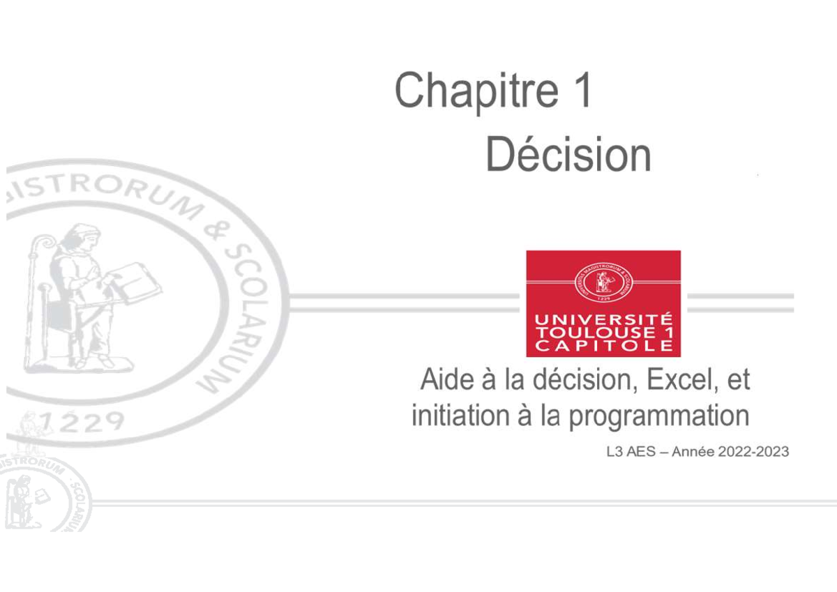 INFO CM - Cours magistral d'informatique sur les décisions et le codage ...