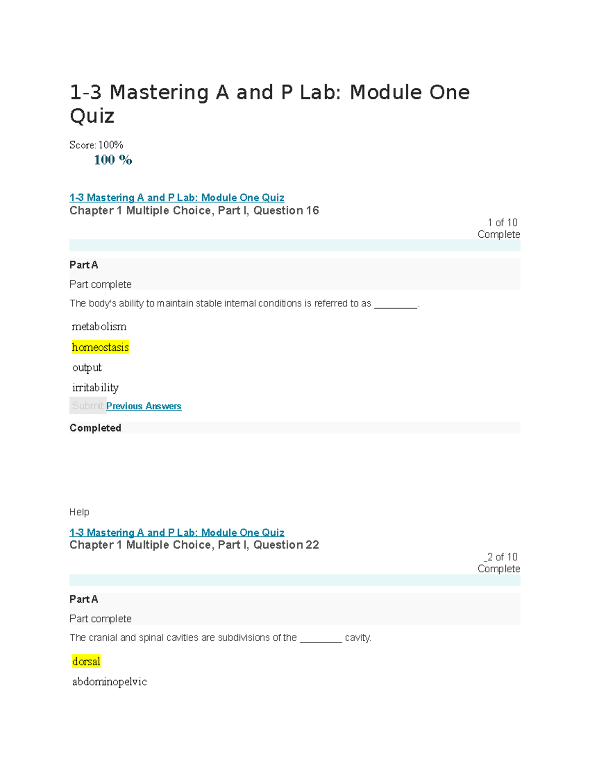 1 3 Mastering A And P Lab Module One Quiz 1 3 Mastering A And P Lab