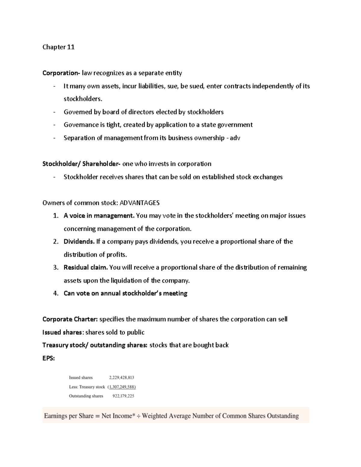 Chapter 11 ACc - Notes - Chapter 11 Corporation- law recognizes as a ...