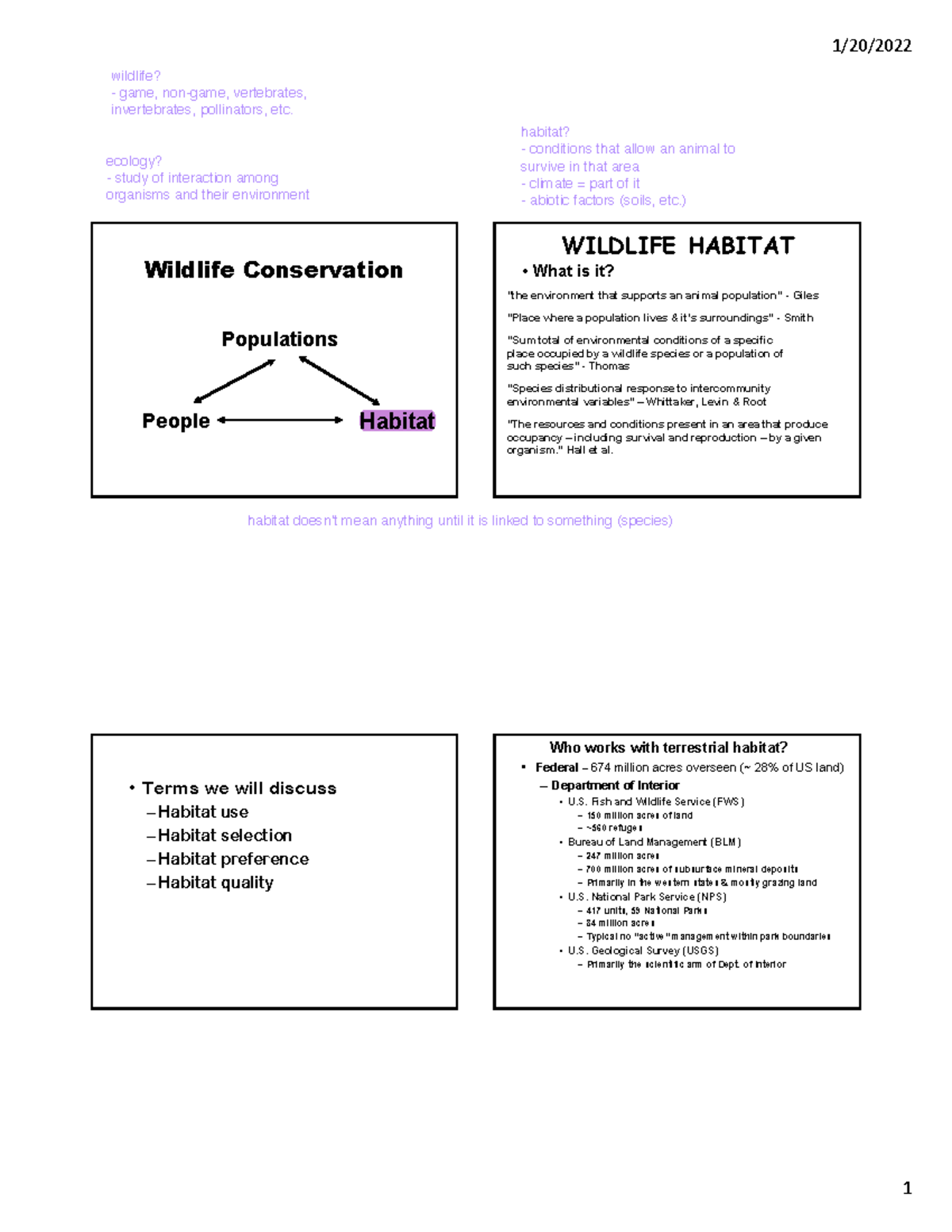 Lesson 1- Wildlife Habitat - Wildlife Conservation Populations People ...