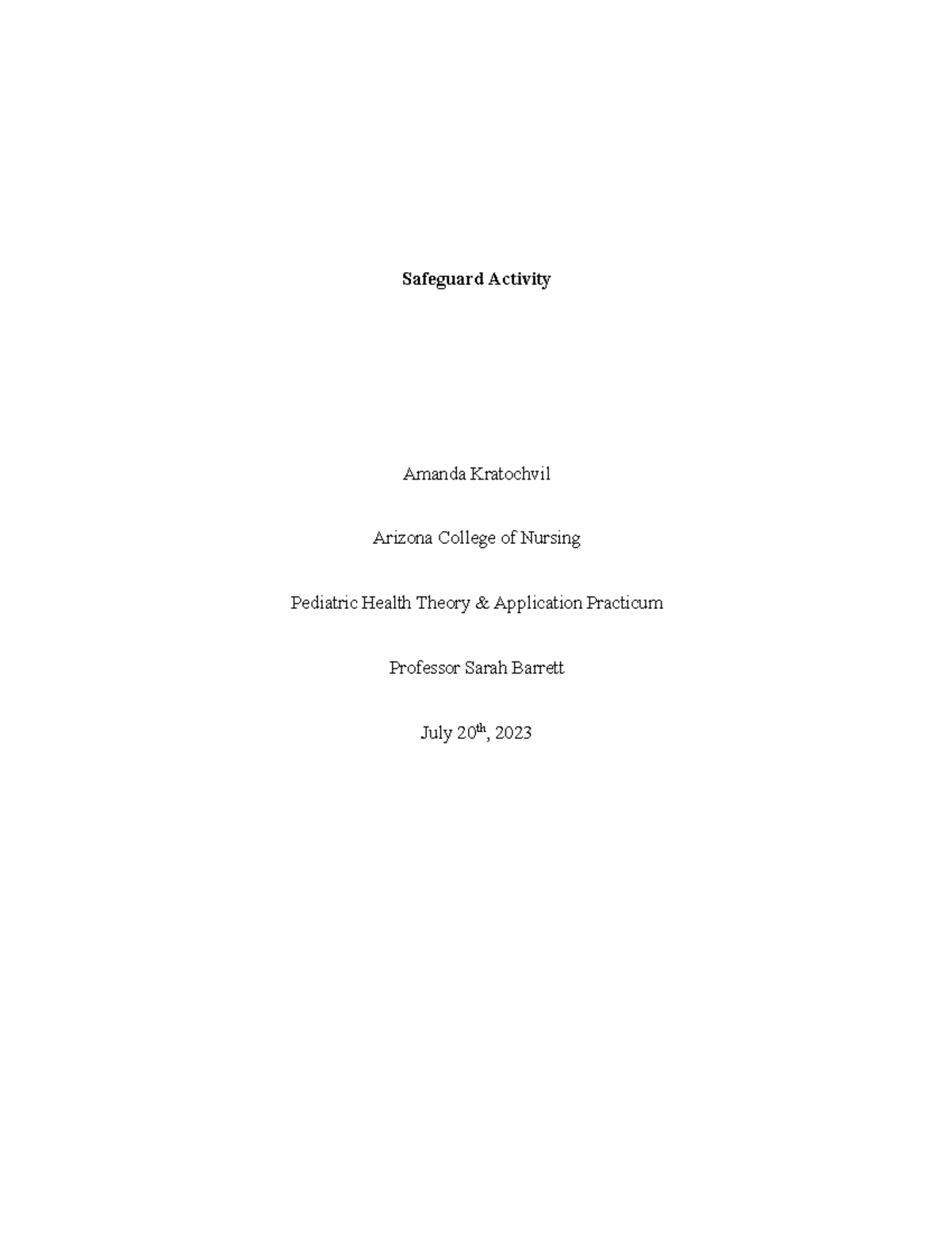 Safeguard Activity - Clinical work - Safeguard Activity Amanda ...