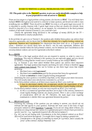 Full Example IRAC Answers for Tutorial 3 - Contractual Terms - Tutorial 3: Contractual Terms ...