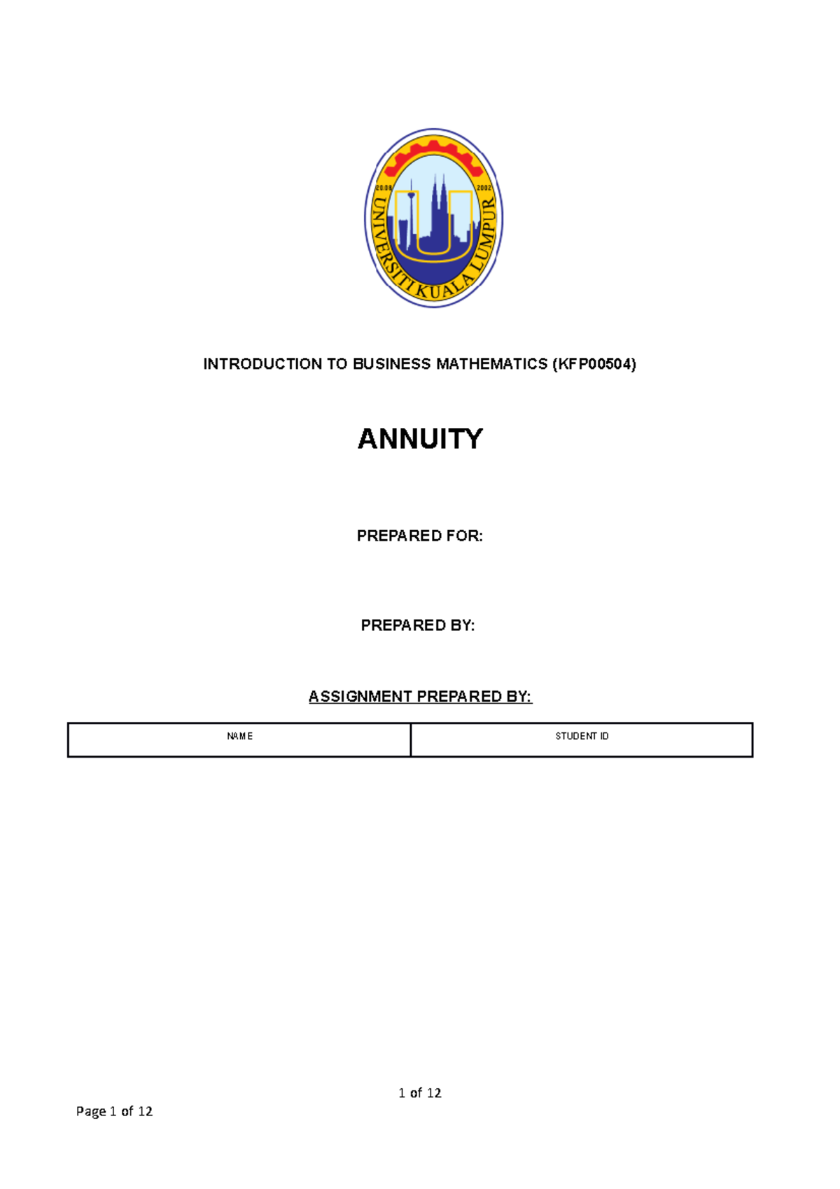Annuity Report - INTRODUCTION TO BUSINESS MATHEMATICS (KFP00504 ...
