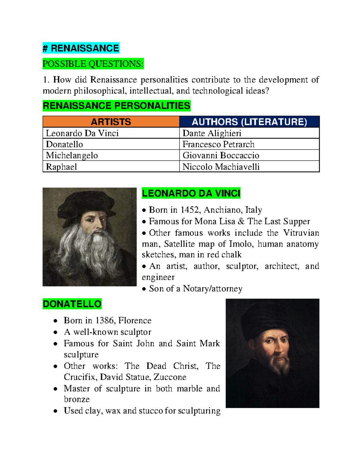 Renaissance - Studocu