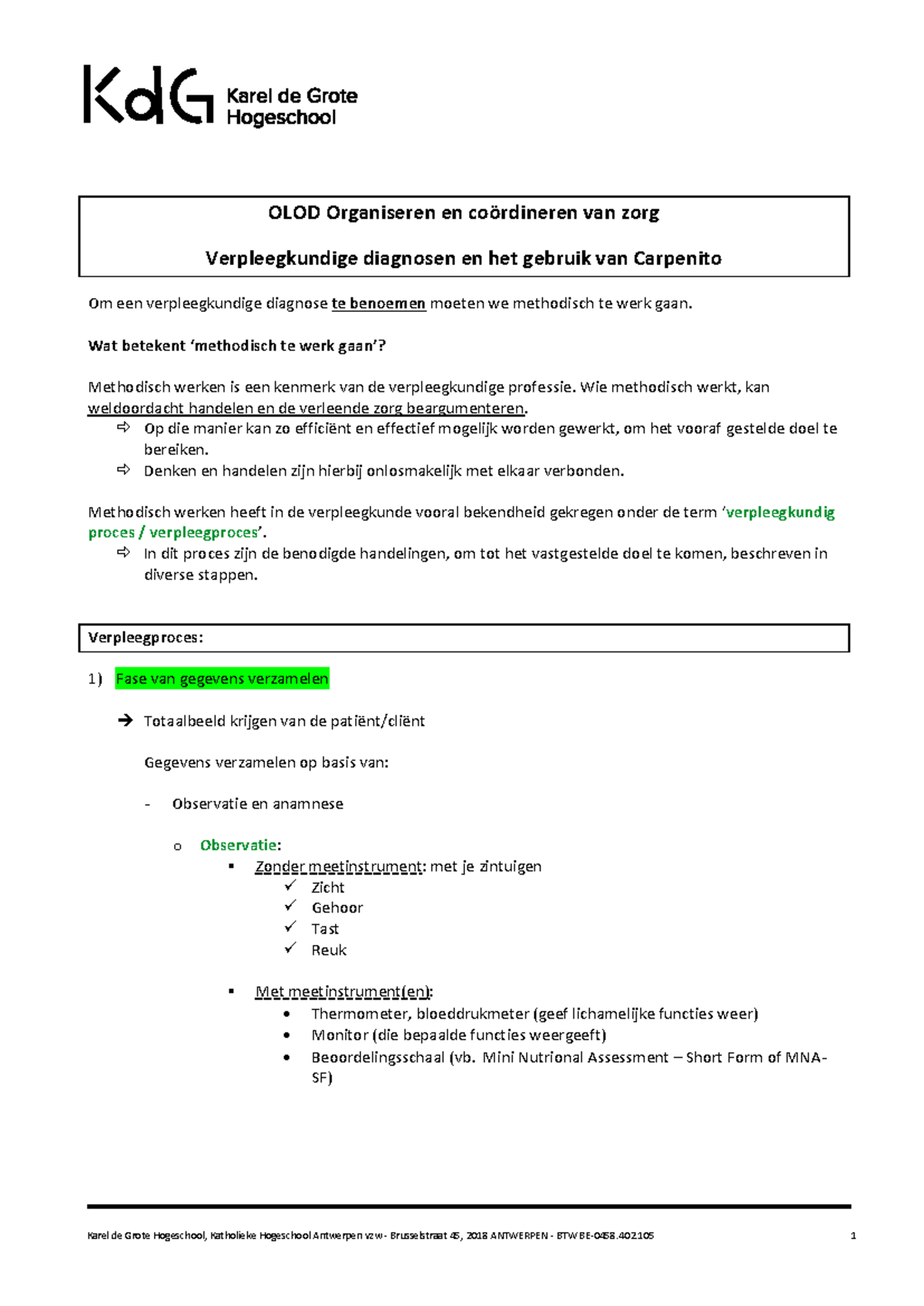 Samenvatting verpleegproces en verpleegkundige diagnosen-1 - OLOD ...