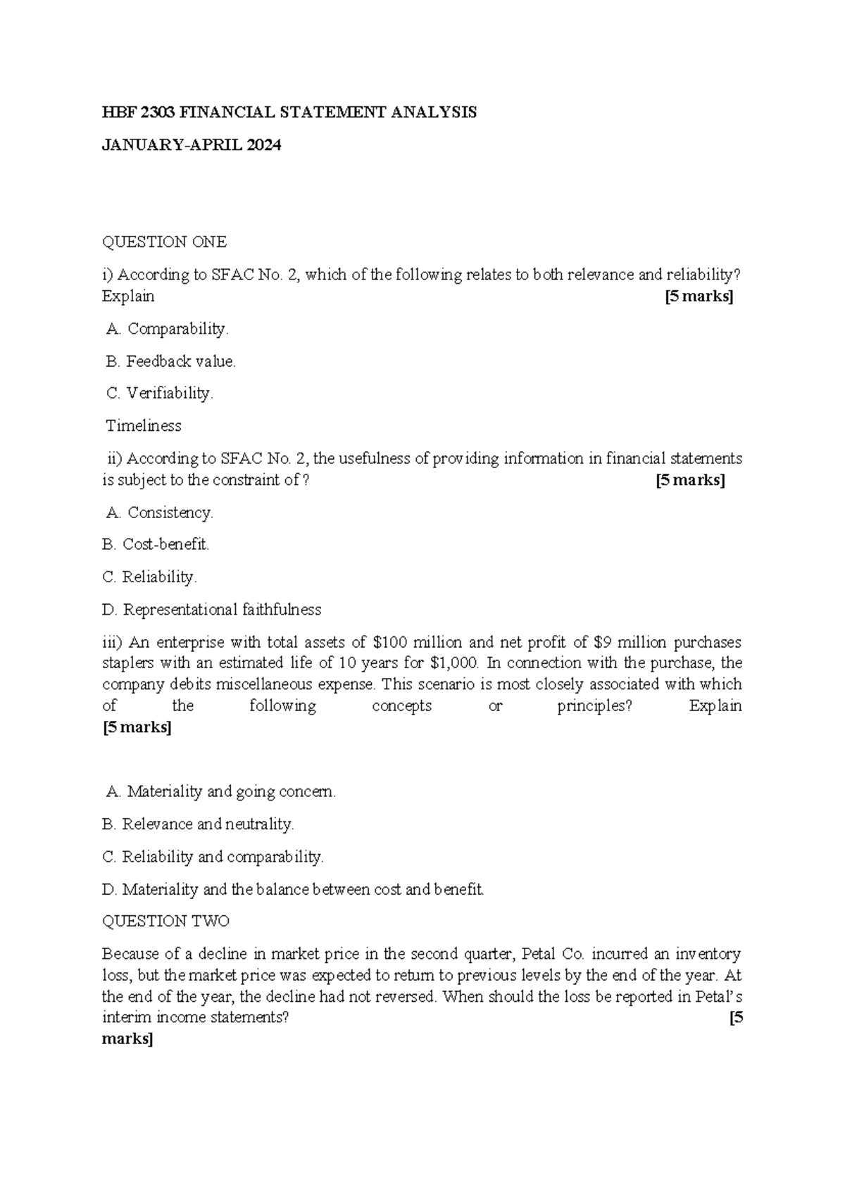 HBF 2303 Adjusted Financial statement analysis CAT 1 - HBF 2303 ...