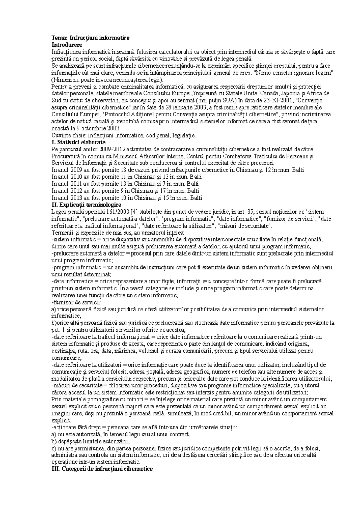 Infractiuni informatice - Tema: Infracţiuni informatice Introducere ...