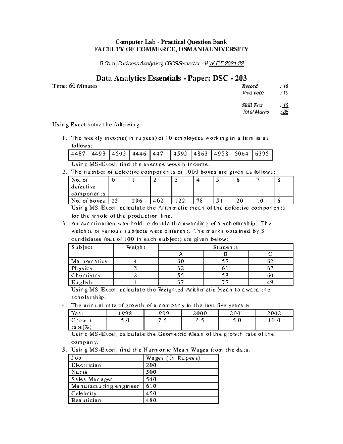 Sem II,B.Com DAE Lab question bank BA - Computer Lab - Practical ...