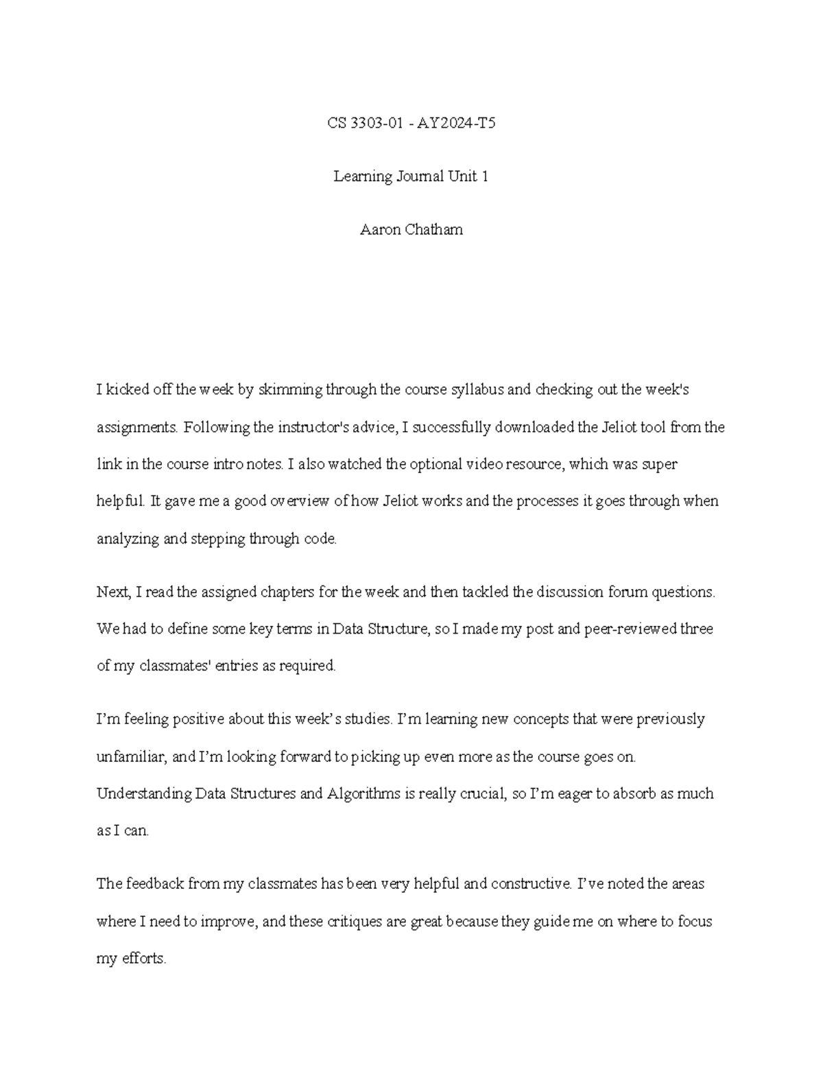 CS 3303-01 - AY2024-T5 - Yep - CS 3303-01 - AY2024-T Learning Journal ...